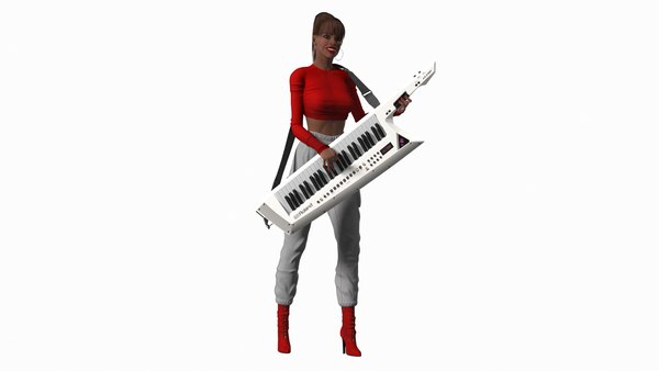 Dark Skin Woman with Roland AX Edge Keytar Rigged for Maya 3D ...
