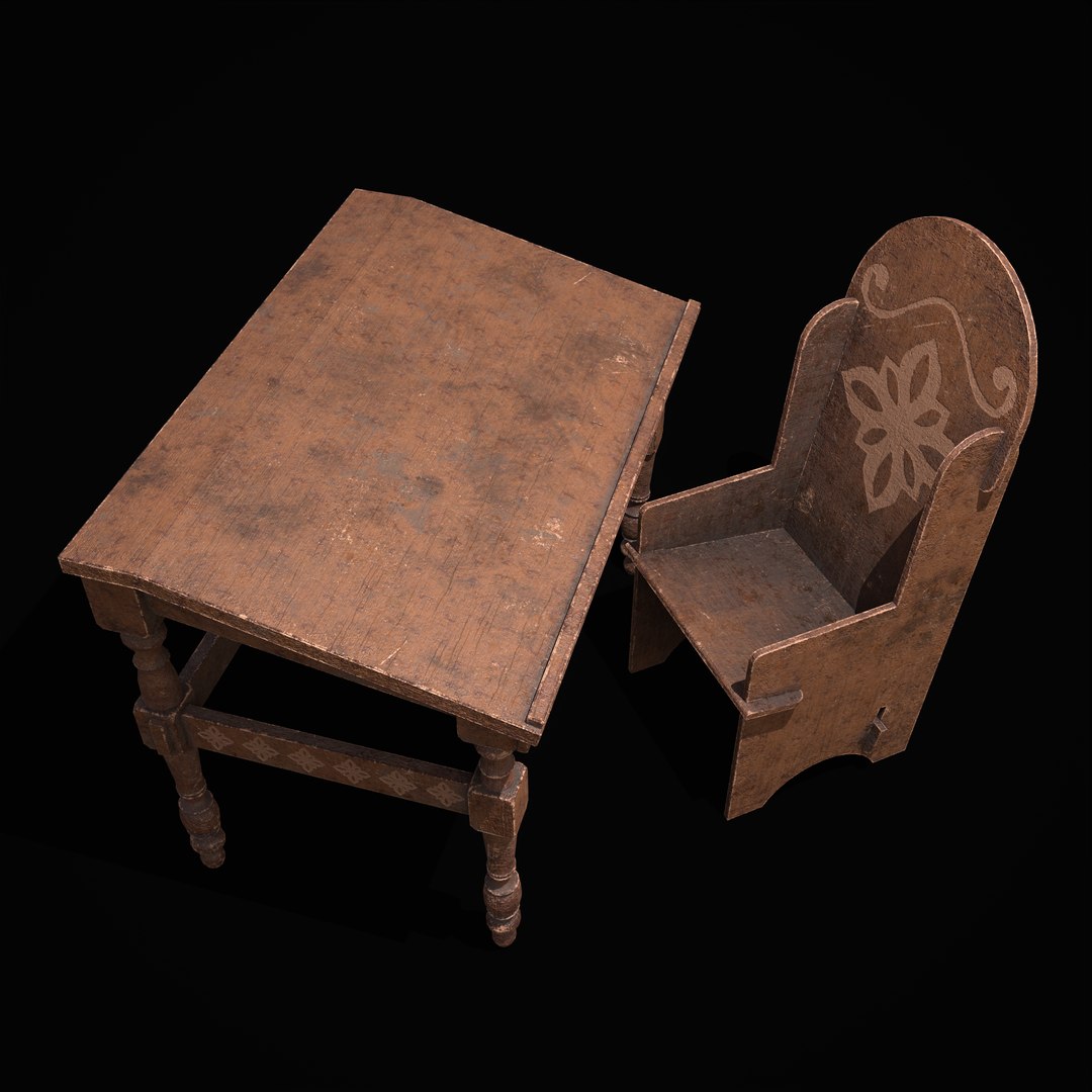 3D Elegant Long Writing Desk And Wooden Chair - TurboSquid 1824122