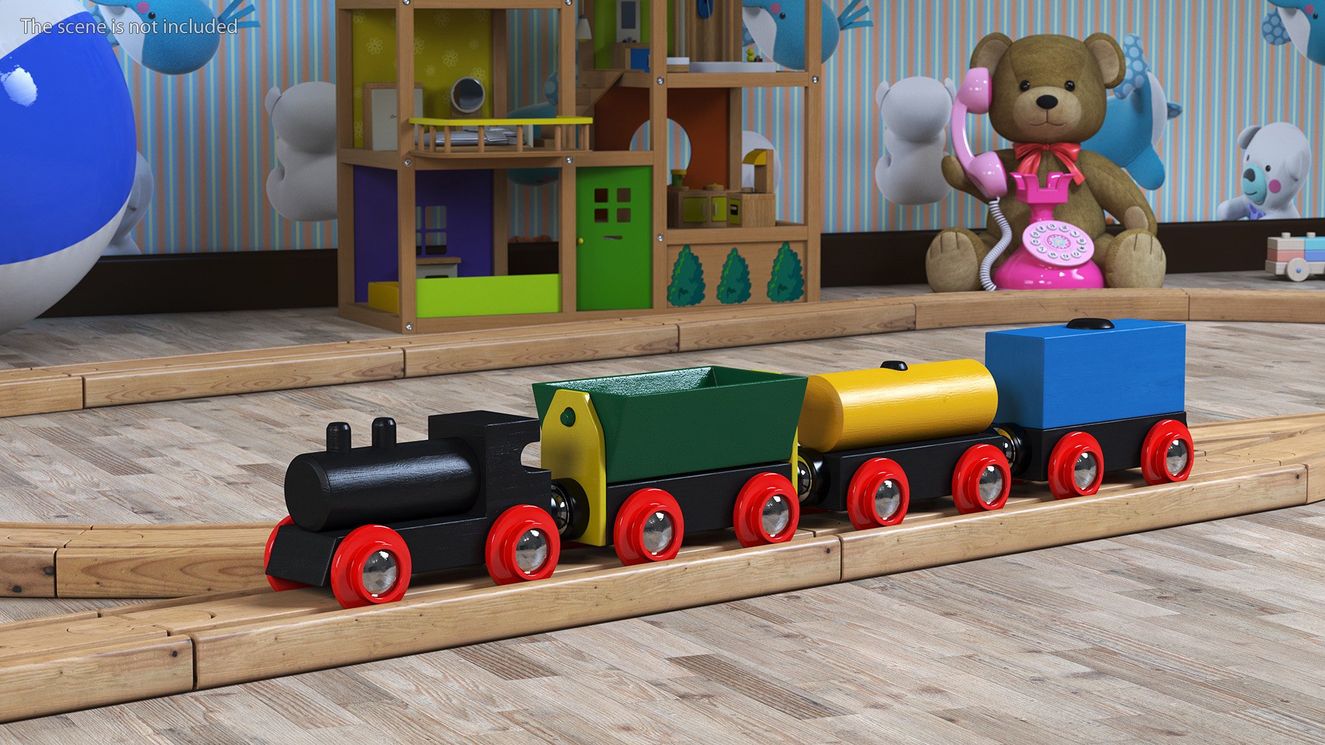 3D Model Wooden Toy Train Set With Tracks - TurboSquid 2221261