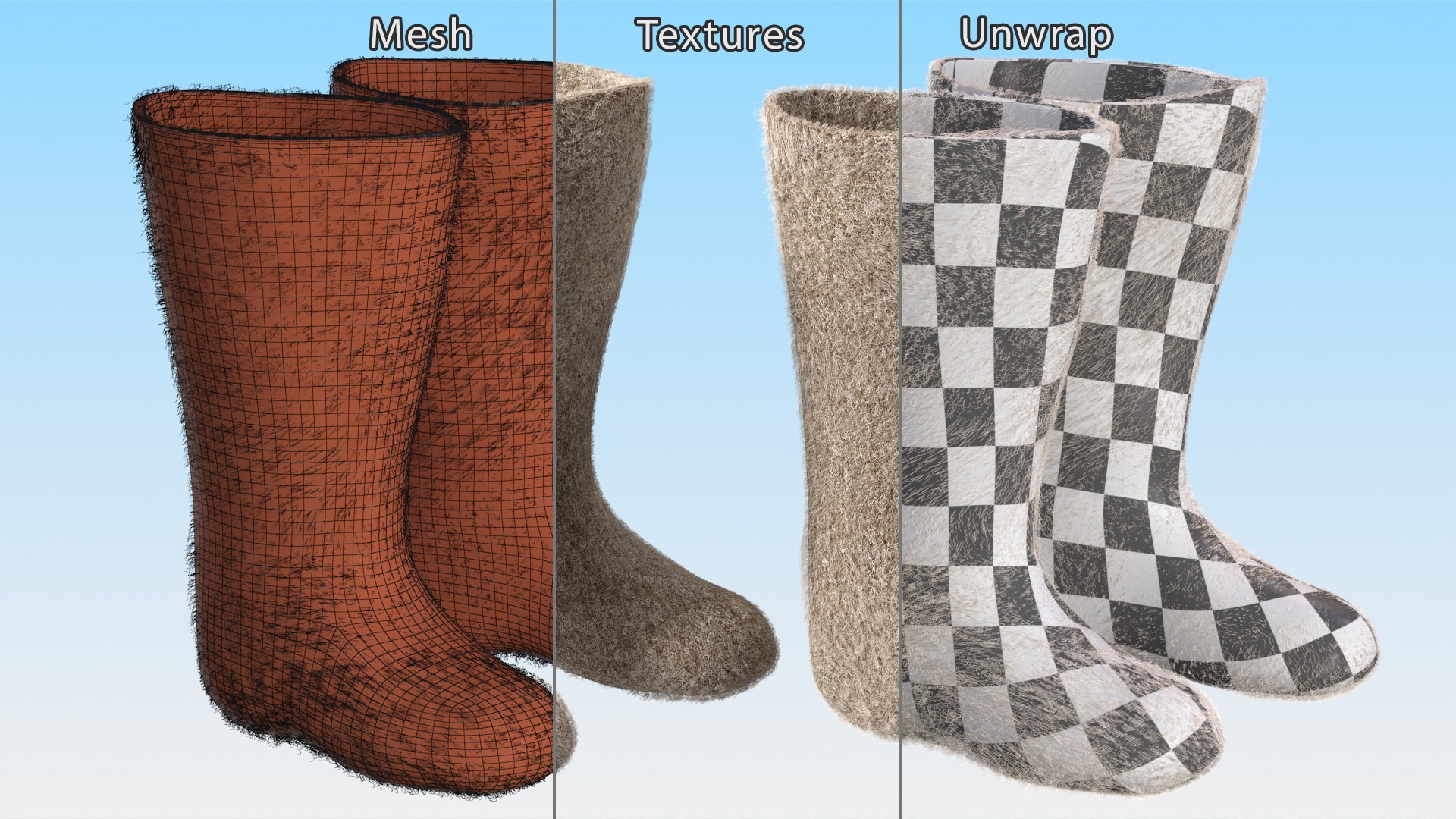 Traditional Winter Felt Boots Fur 3D - TurboSquid 1960937
