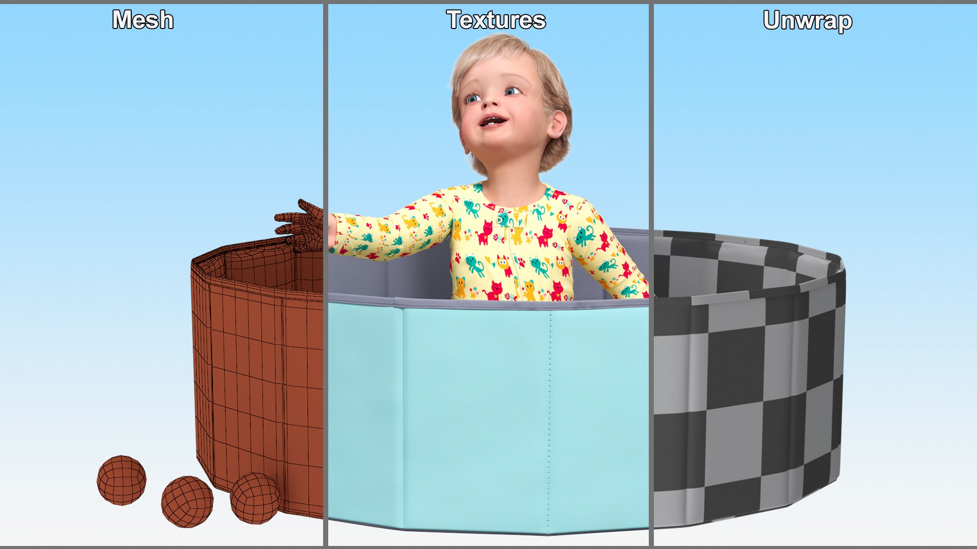 3D Baby Boy In A Folding Dry Pool With Balls Model - TurboSquid 2271594
