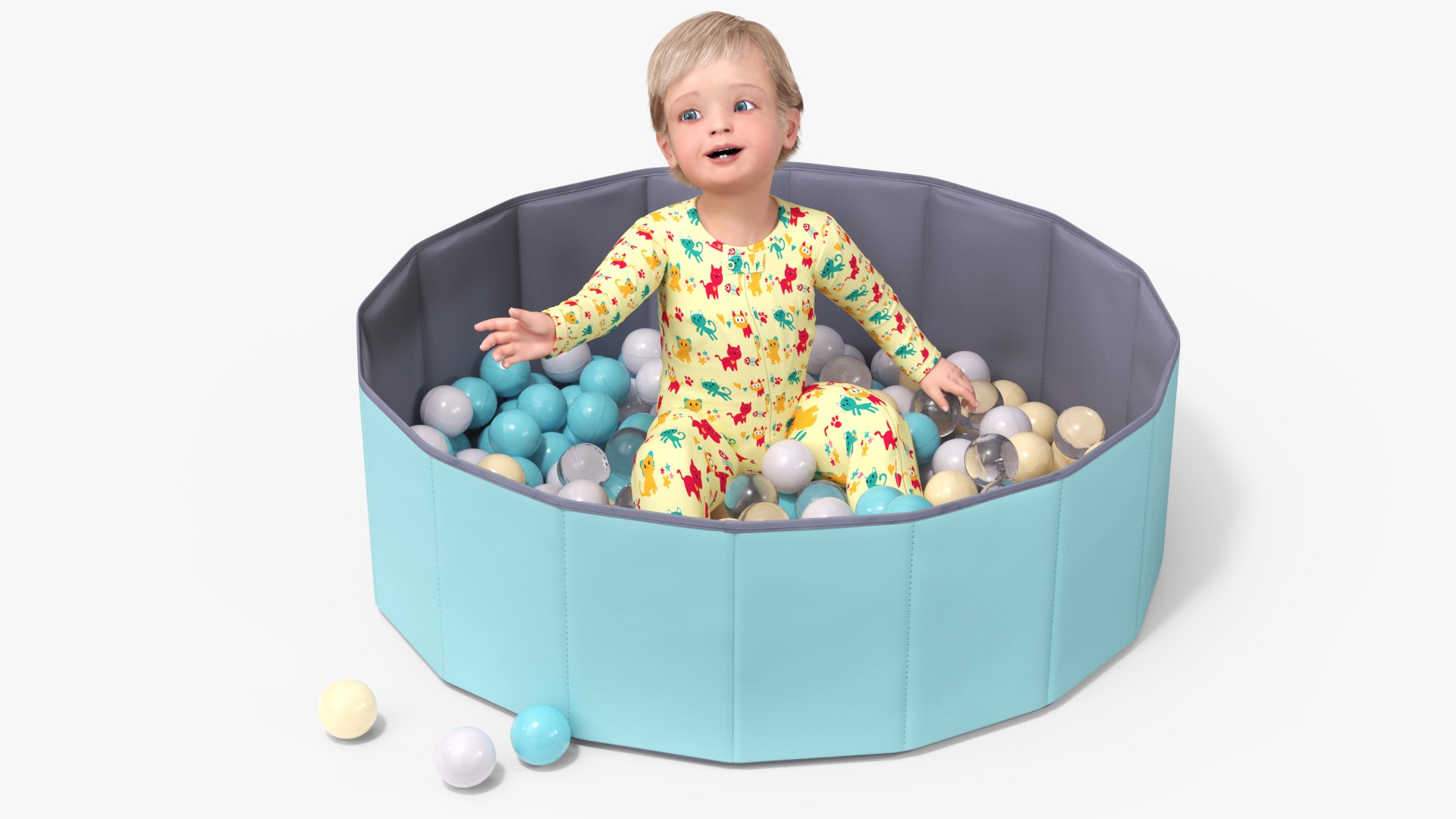 3D Baby Boy In A Folding Dry Pool With Balls Model - TurboSquid 2271594