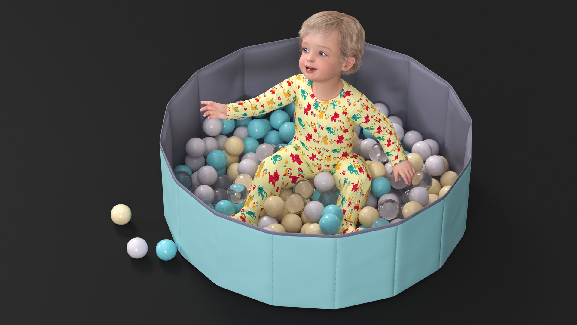 3D Baby Boy In A Folding Dry Pool With Balls Model - TurboSquid 2271594