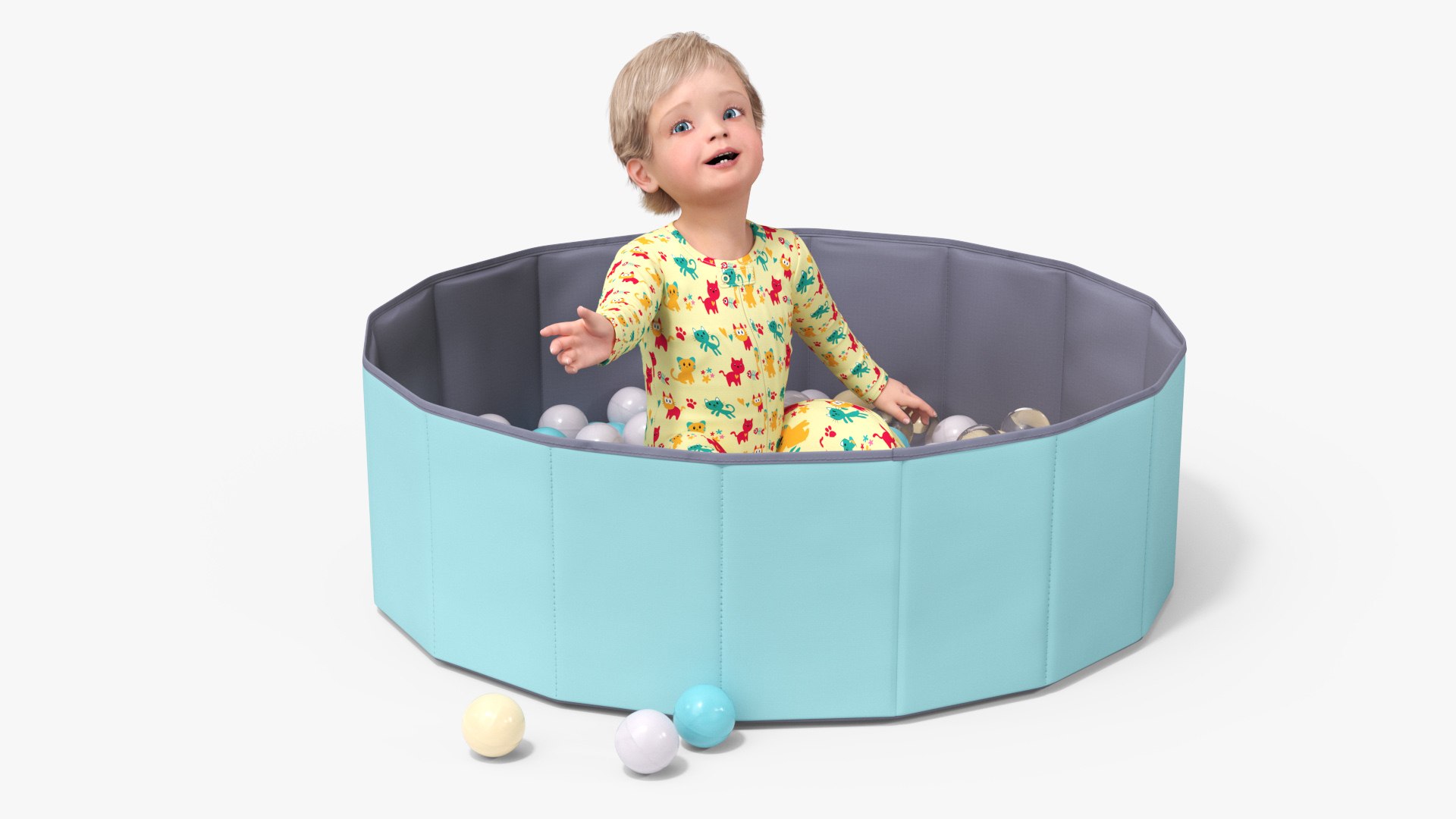 3D Baby Boy In A Folding Dry Pool With Balls Model - TurboSquid 2271594