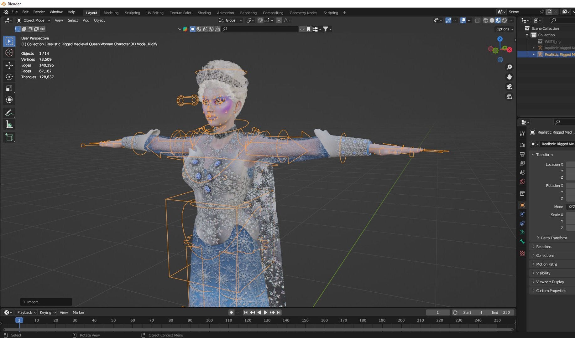 Realistic Rigged Medieval Queen Woman Character 3D Model Model ...