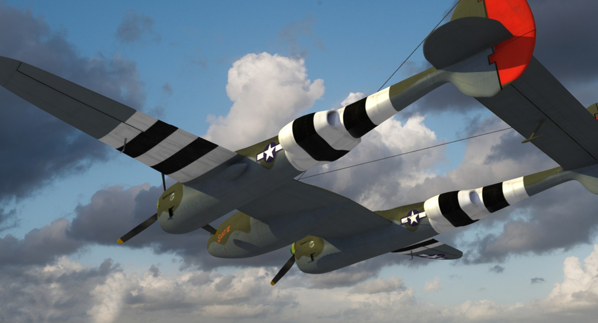 3d P-38j Lightning Fighter Aircraft Model