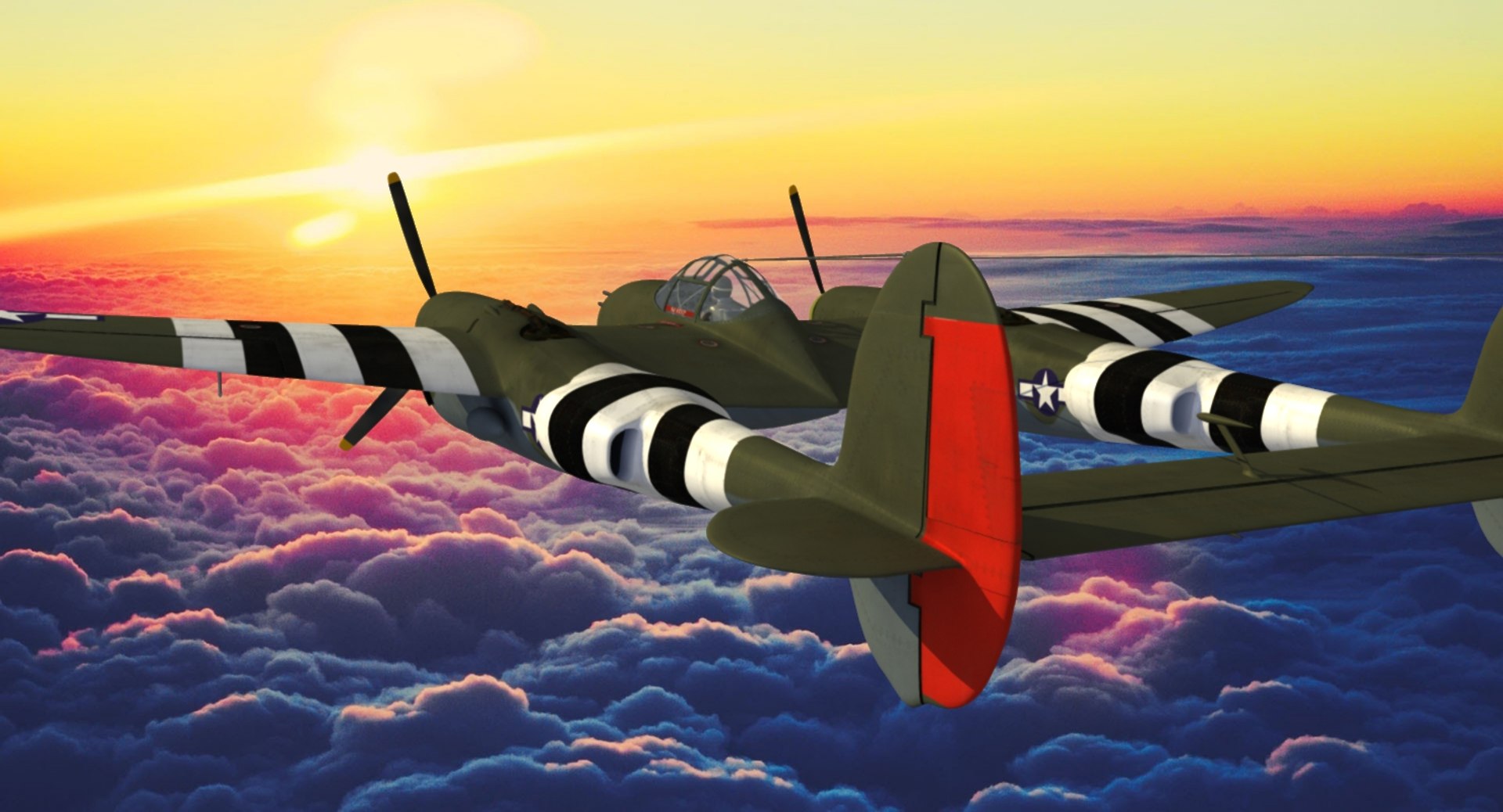 3d P-38j Lightning Fighter Aircraft Model