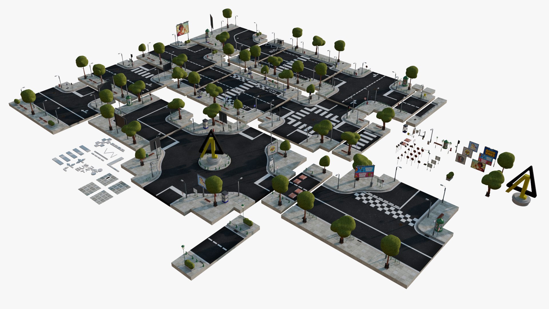 Cartoon road 3D model - TurboSquid 2101456