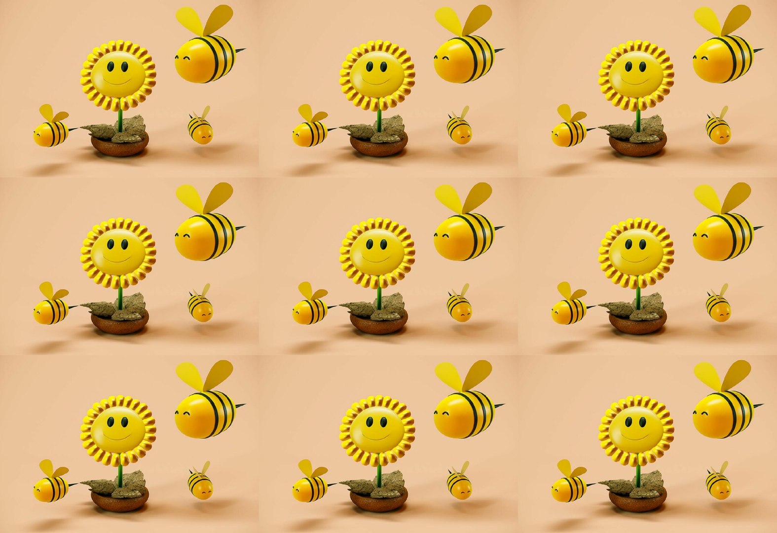 Cartoon little bee cartoon Sunflower Yellow cartoon scene plant vs ...