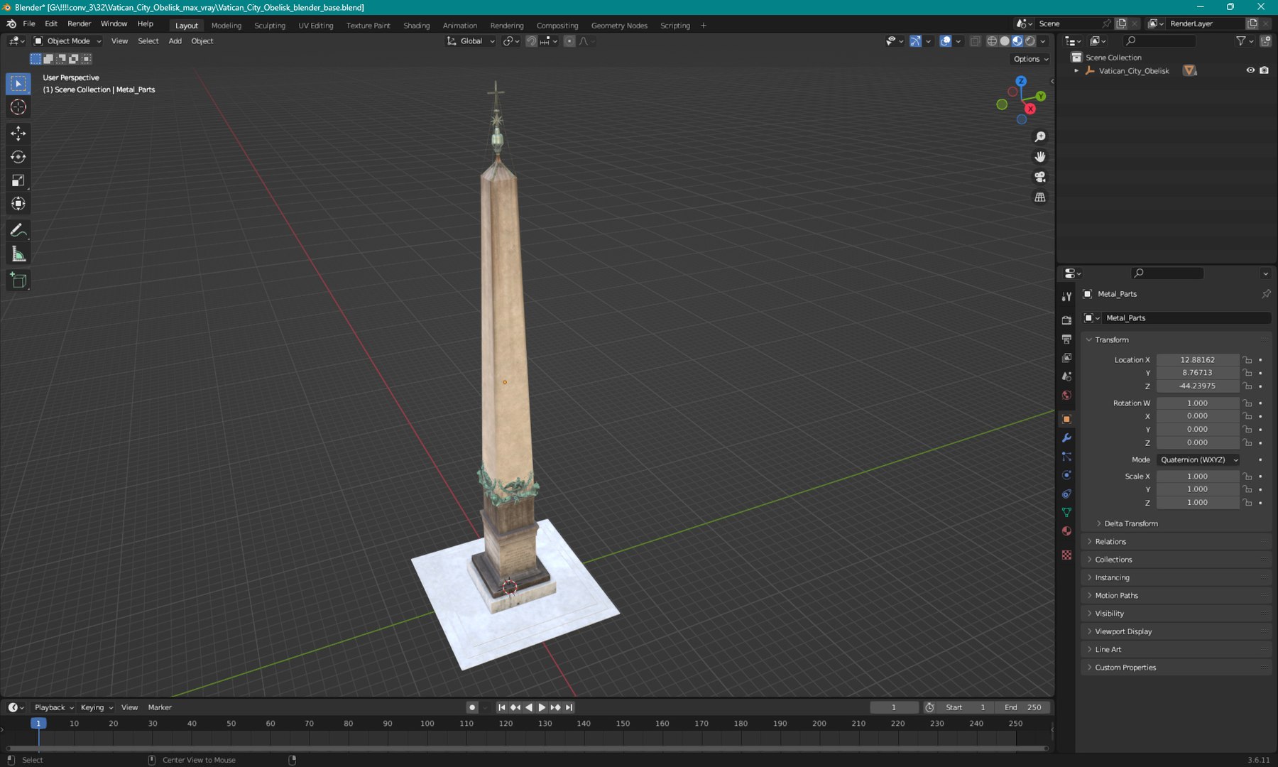 3D Model Vatican City Obelisk - TurboSquid 2352672