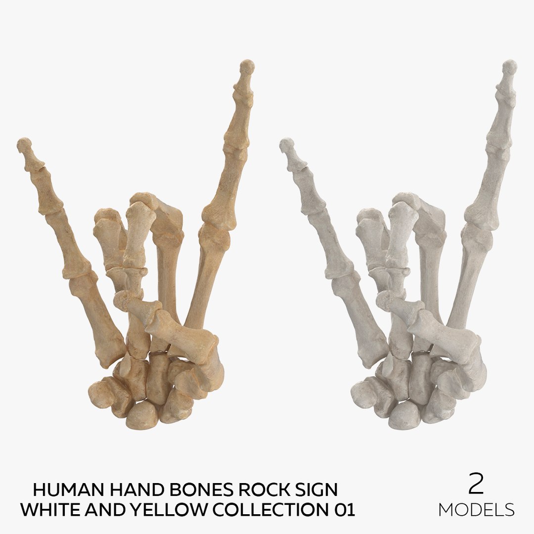 3D Human Hand Bones Rock Sign White And Yellow Collection 01 - 2 Models ...