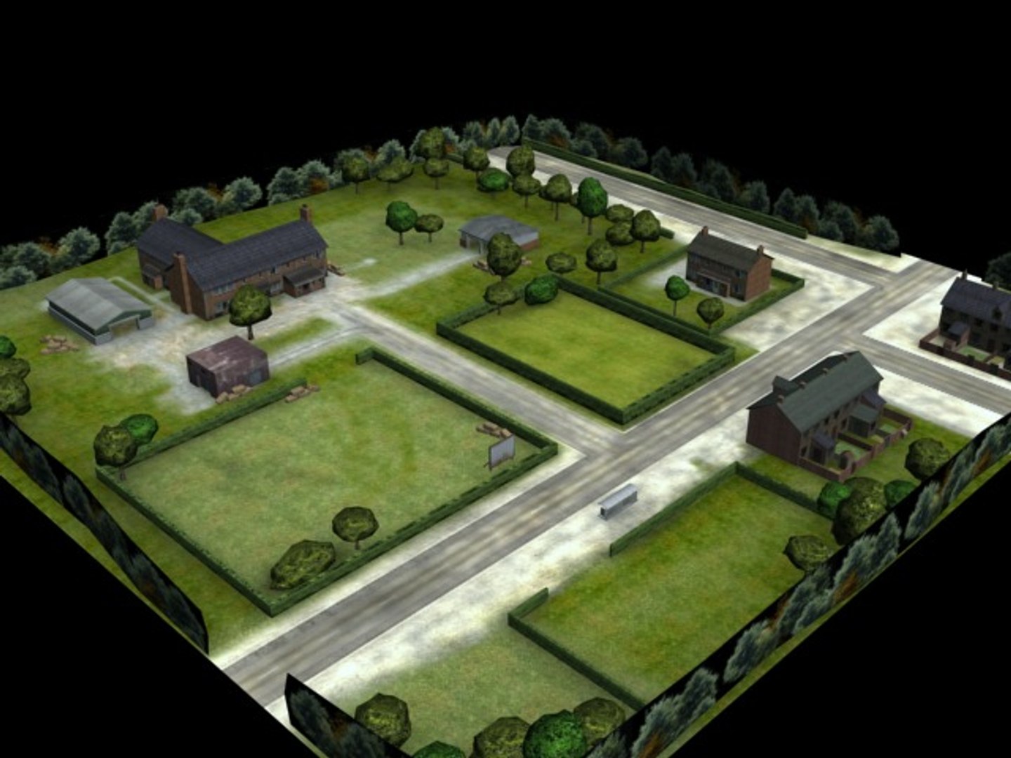 Multi Buildings Road Rt 3d Model