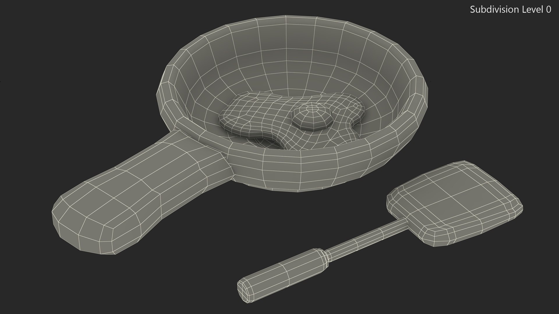3D Cartoon Frying Pan With Egg And Spatula Model - TurboSquid 2434509