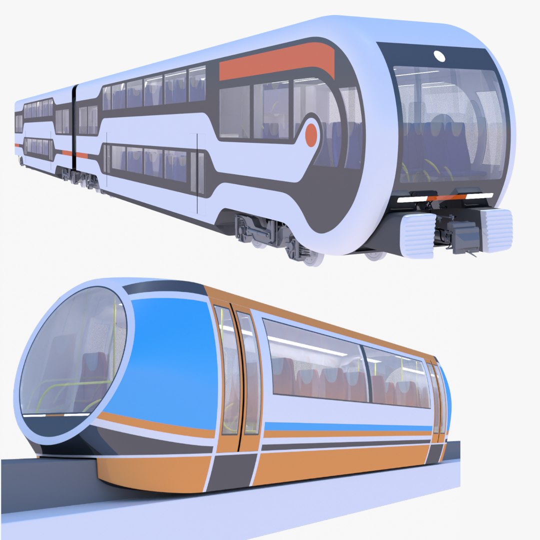 3D Future Monorail And Doubledeck Trains - TurboSquid 2061652