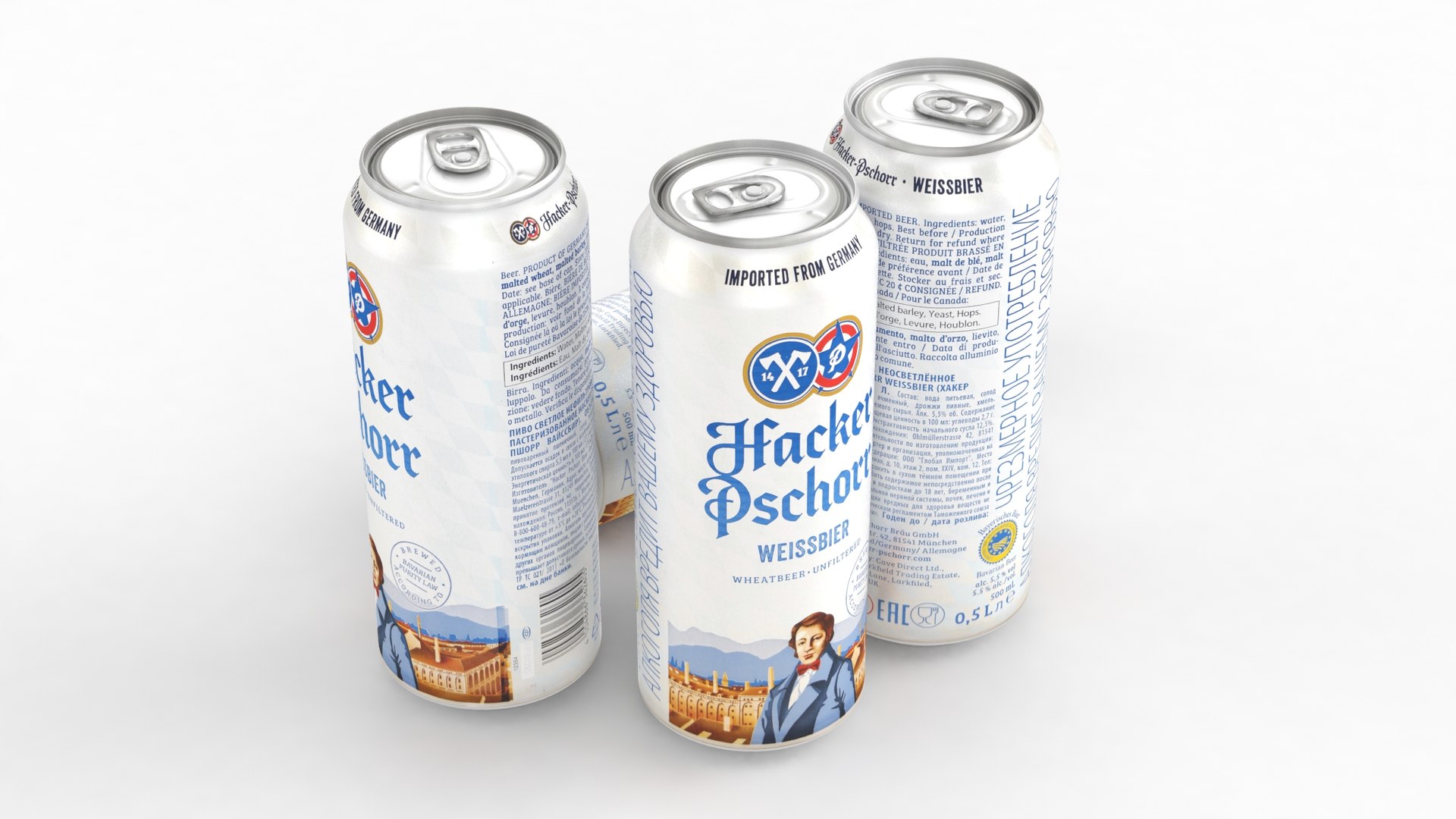 3D Beer Can Hacker Pschorr Weissbier 500ml 2024 - TurboSquid 2276200