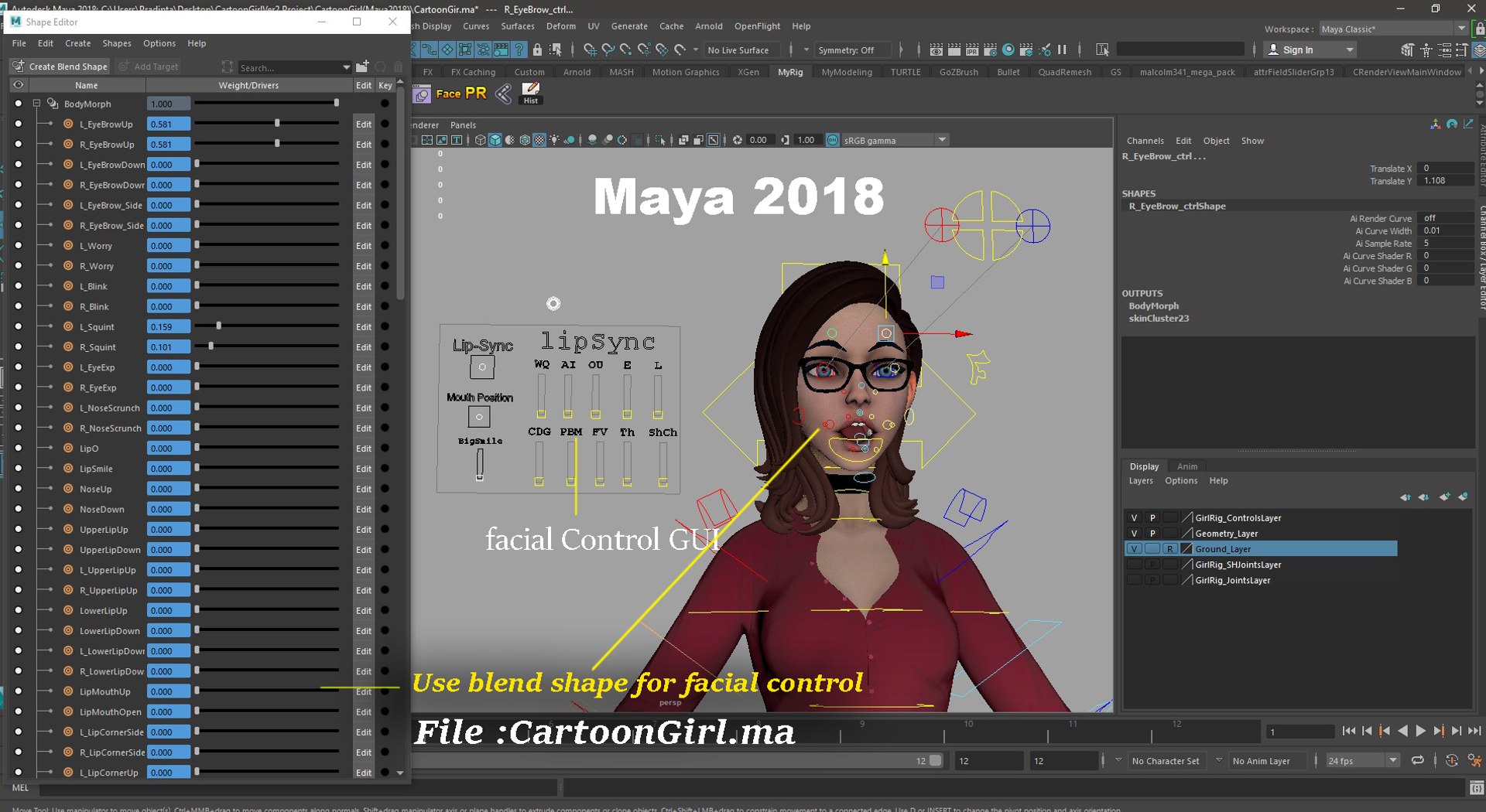 Cartoon Girl Rig V2 3D - TurboSquid 2185980