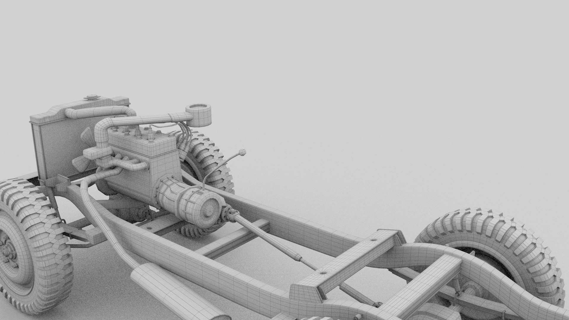 Jeep Willys Chassis Engine 3d Model