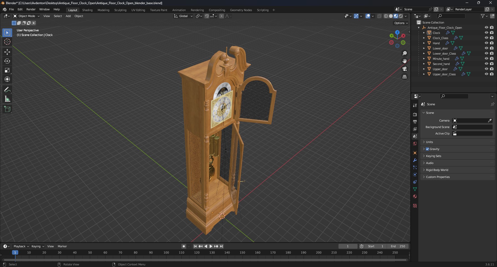 3D Antique Floor Clock Open Model - TurboSquid 2287223