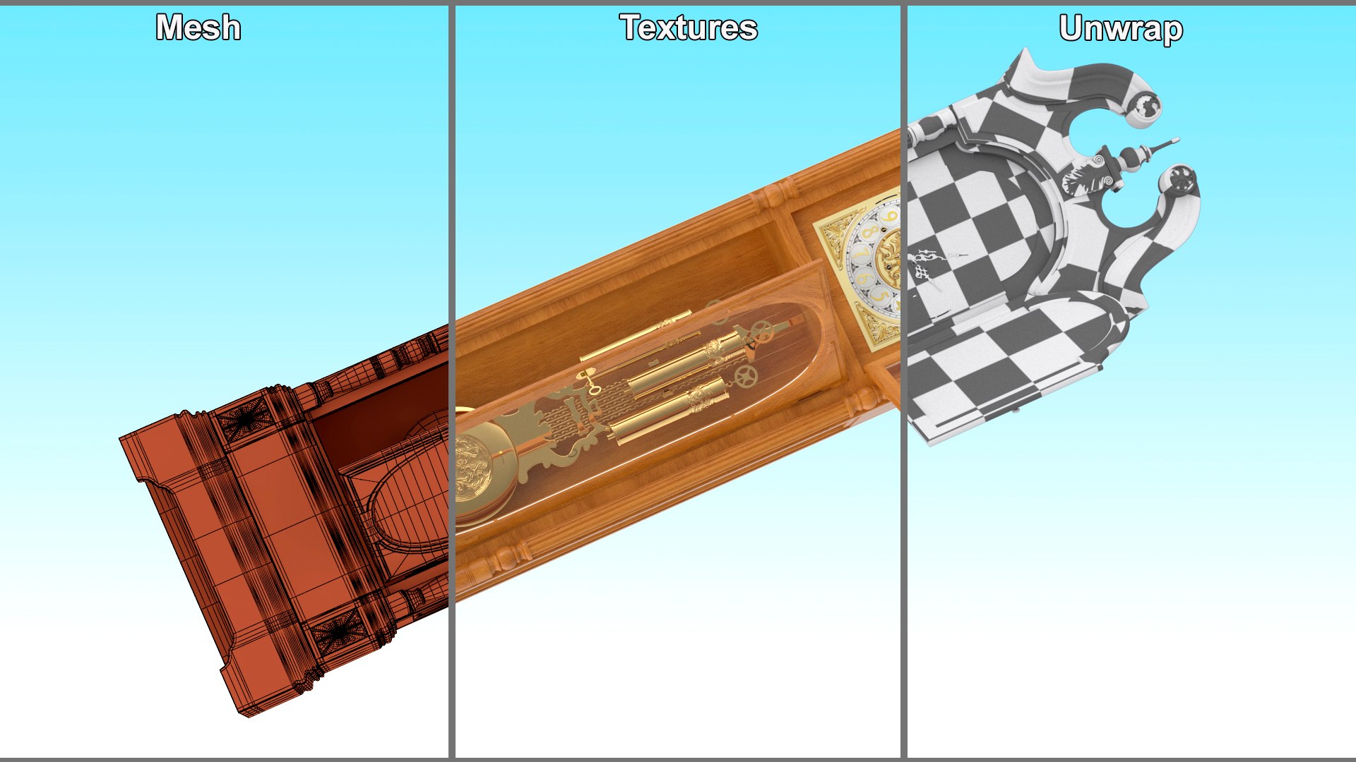 3D Antique Floor Clock Open Model - TurboSquid 2287223
