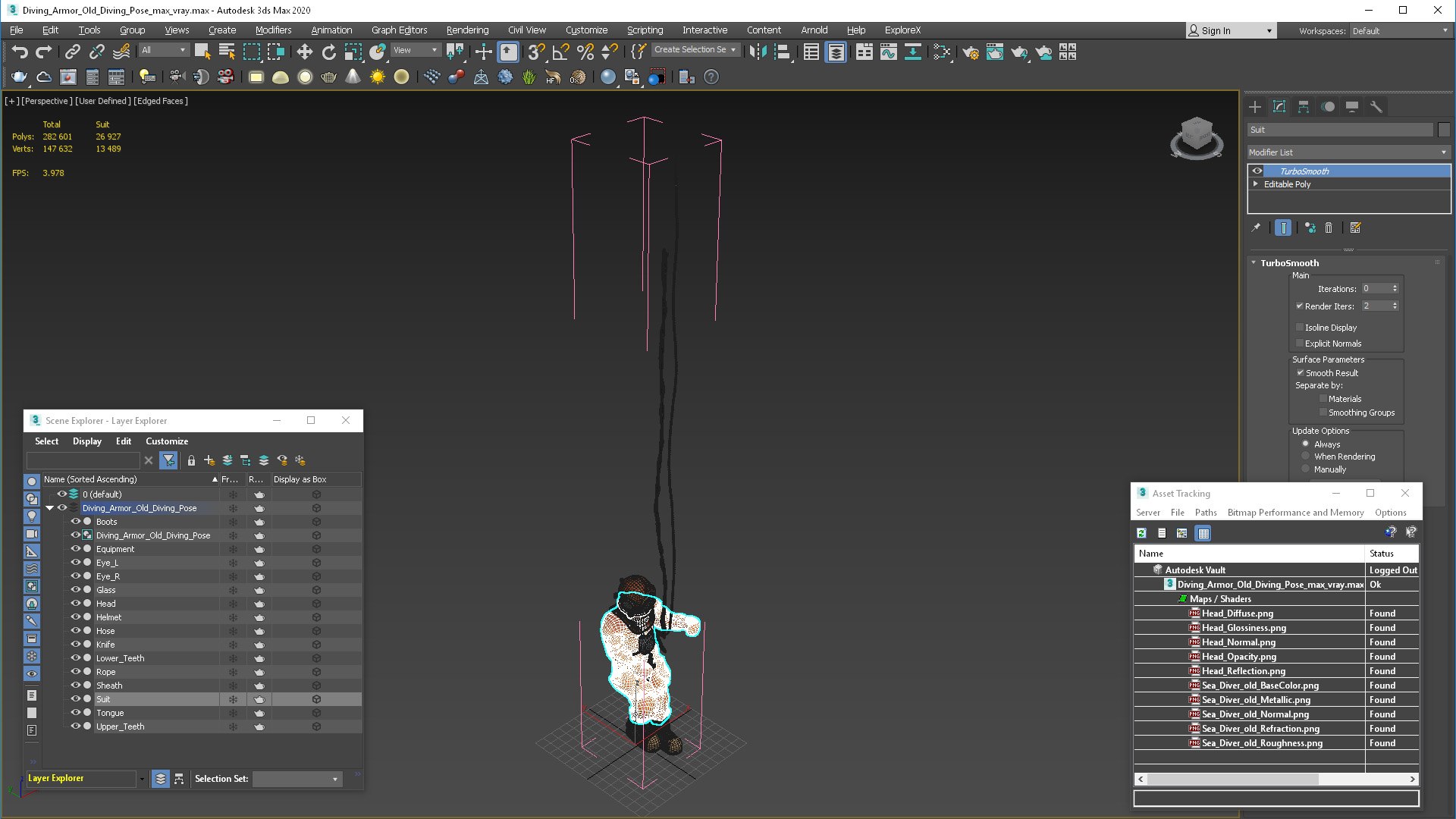 Diving Armor Old Diving Pose 3D Model - TurboSquid 2318337