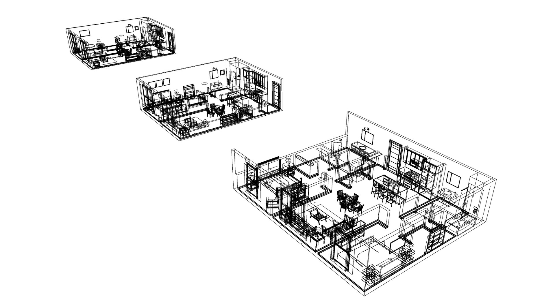 3D Units Decorated Furnished 4 Types model - TurboSquid 2150286