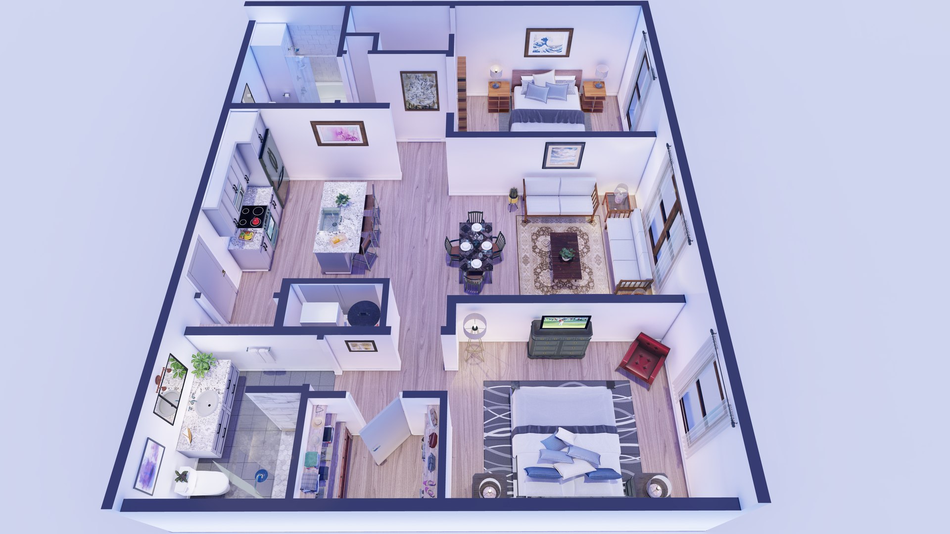 3D Units Decorated Furnished 4 Types model - TurboSquid 2150286