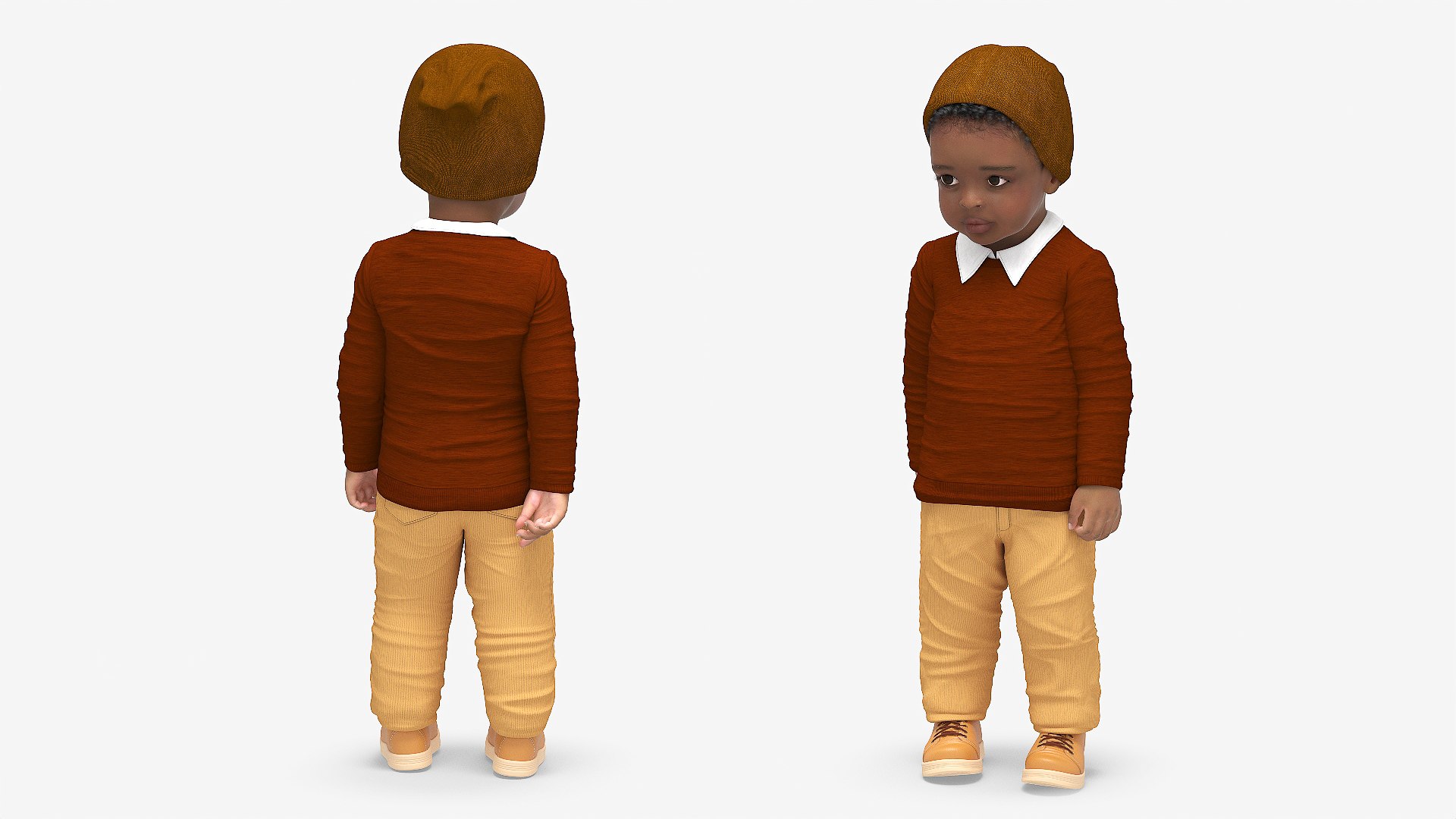 Black Toddler Boy Light Skin Autumn Style Standing 3D Model ...