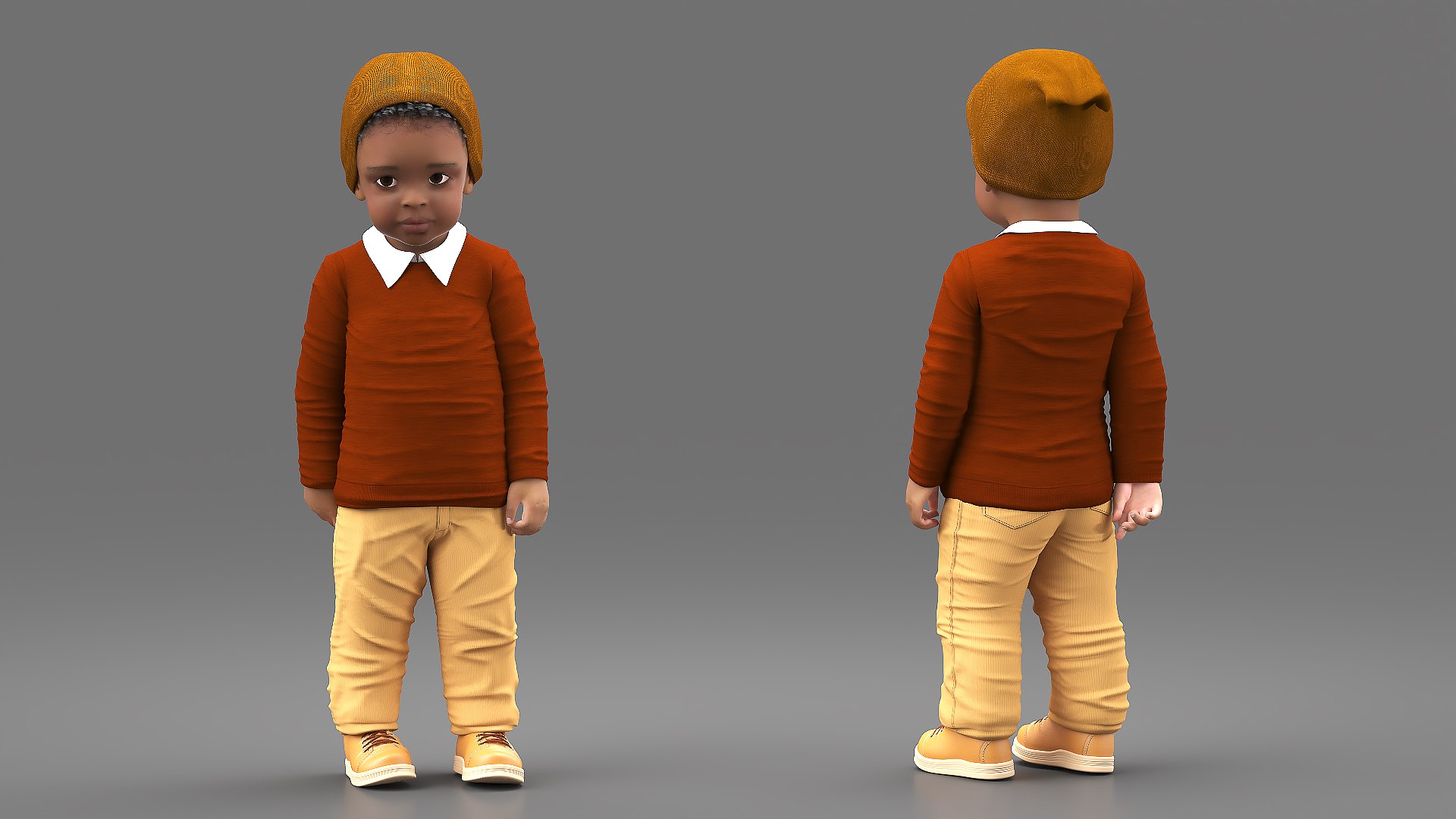 Black Toddler Boy Light Skin Autumn Style Standing 3D Model ...