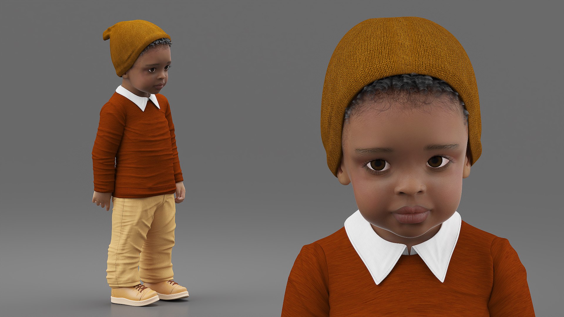 Black Toddler Boy Light Skin Autumn Style Standing 3D Model ...