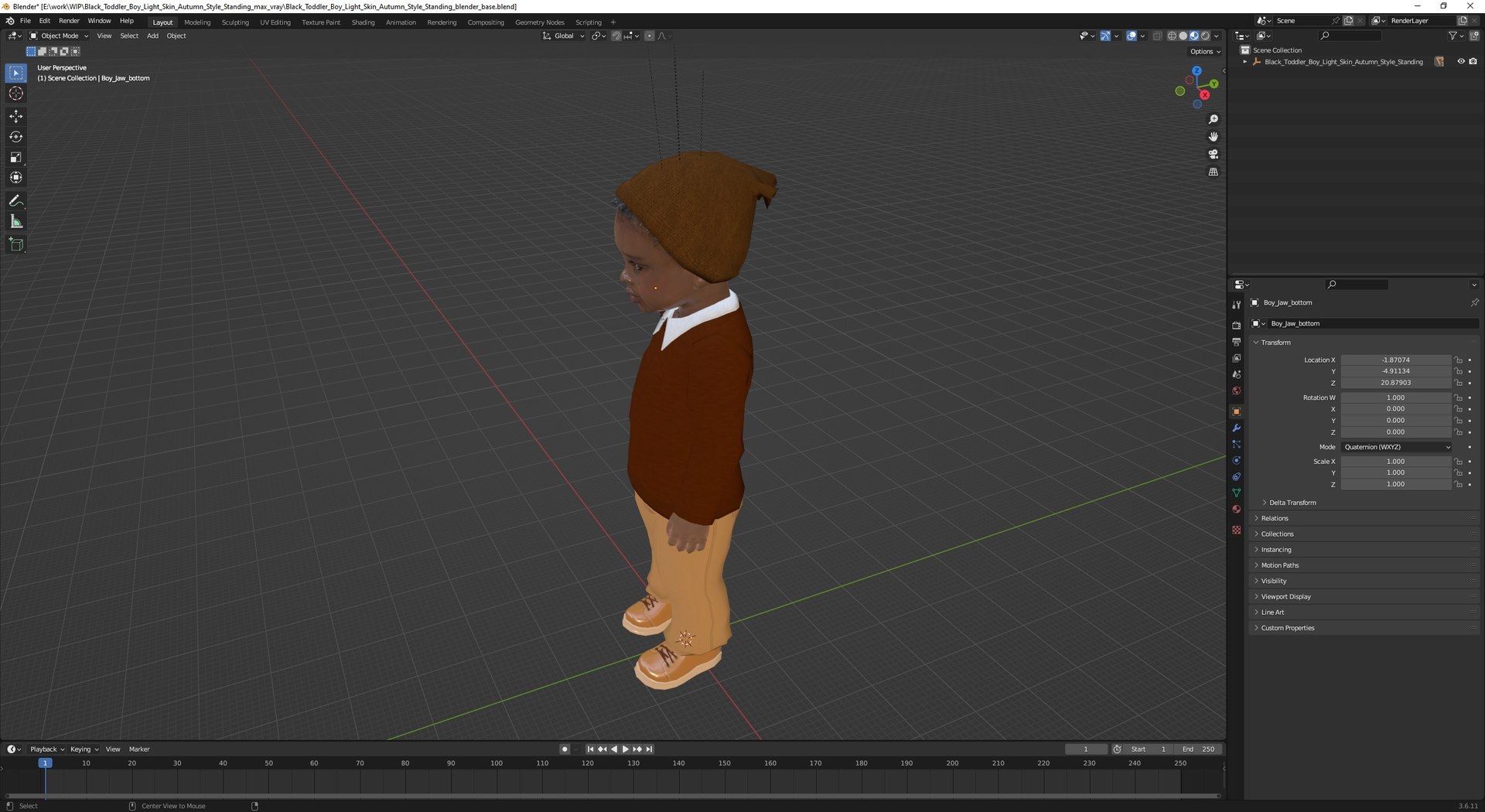 Black Toddler Boy Light Skin Autumn Style Standing 3D Model ...