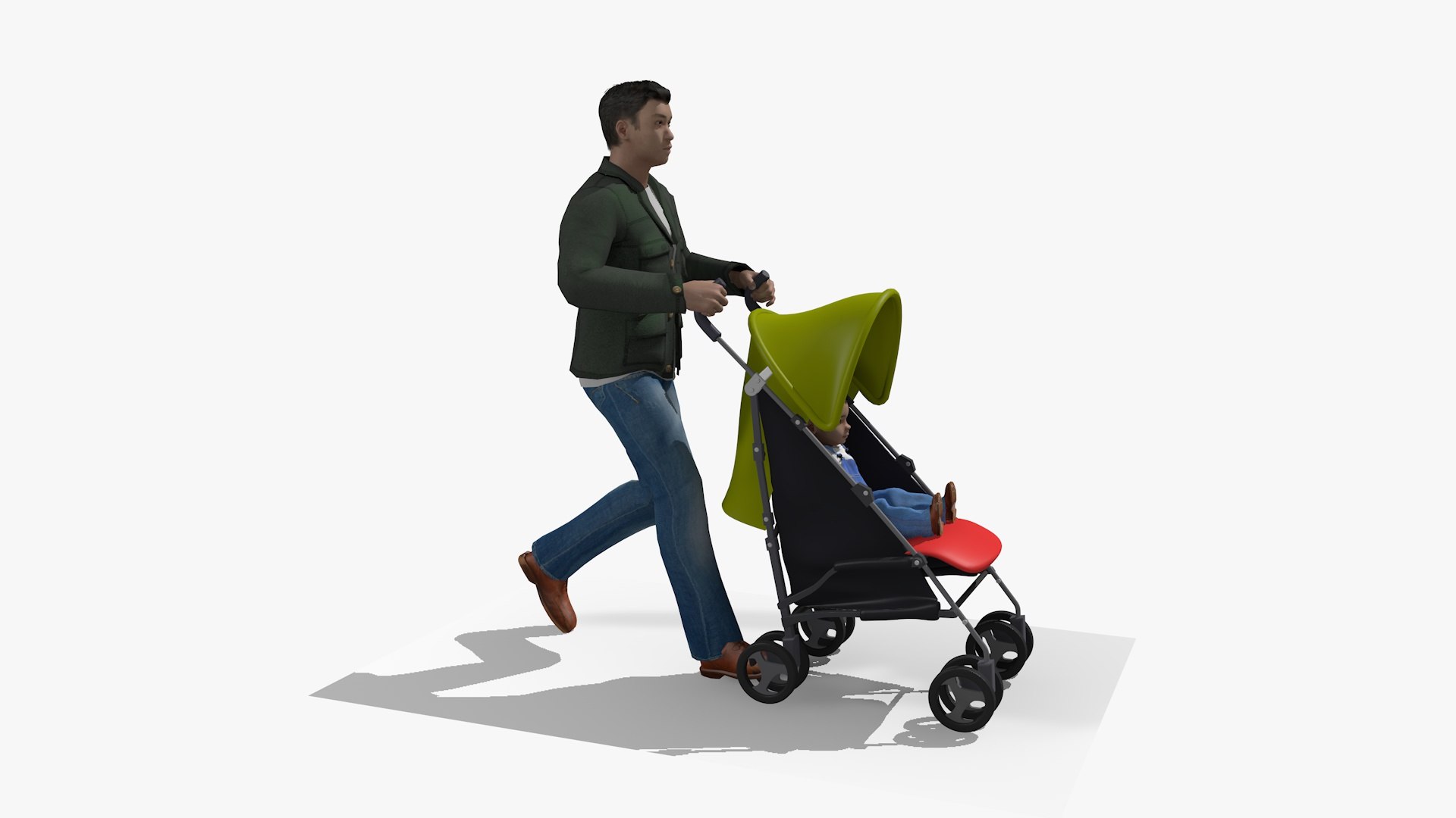 3D 3D STATIC RIGGED MODEL OF A CASUAL EURO MAN PUSHING CHILD AND ...