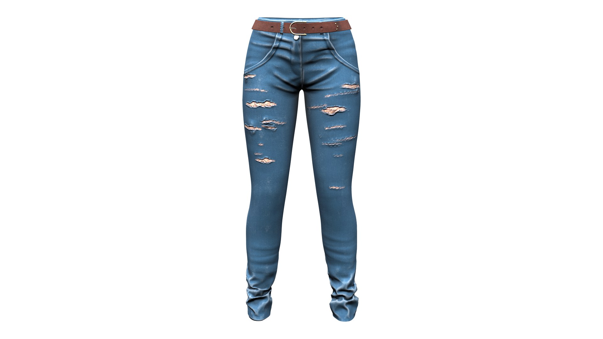 Rough Torn Effect Jeans Denims Pants With Belt Model Turbosquid 1920330