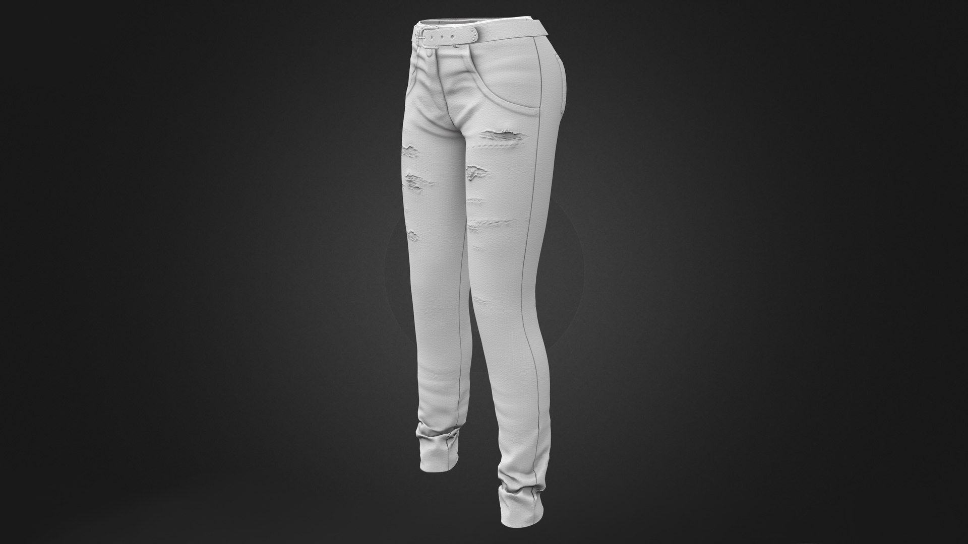 Rough Torn Effect Jeans Denims Pants With Belt Model - TurboSquid 1920330