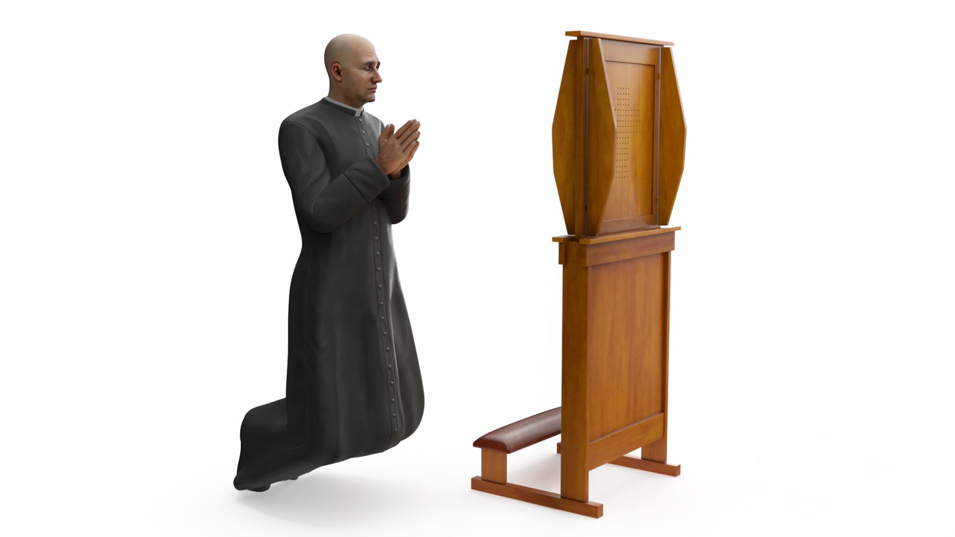 3D Model Priest Praying In A Kneeling Pew - TurboSquid 2321033