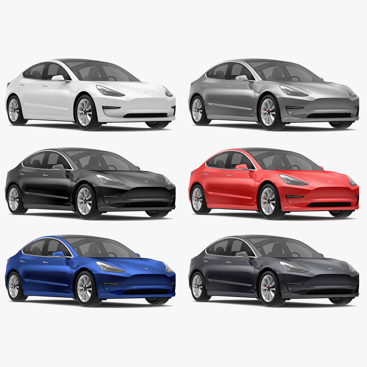 modelo 3d Tesla modelo 3 todos los colores - TurboSquid 1258930