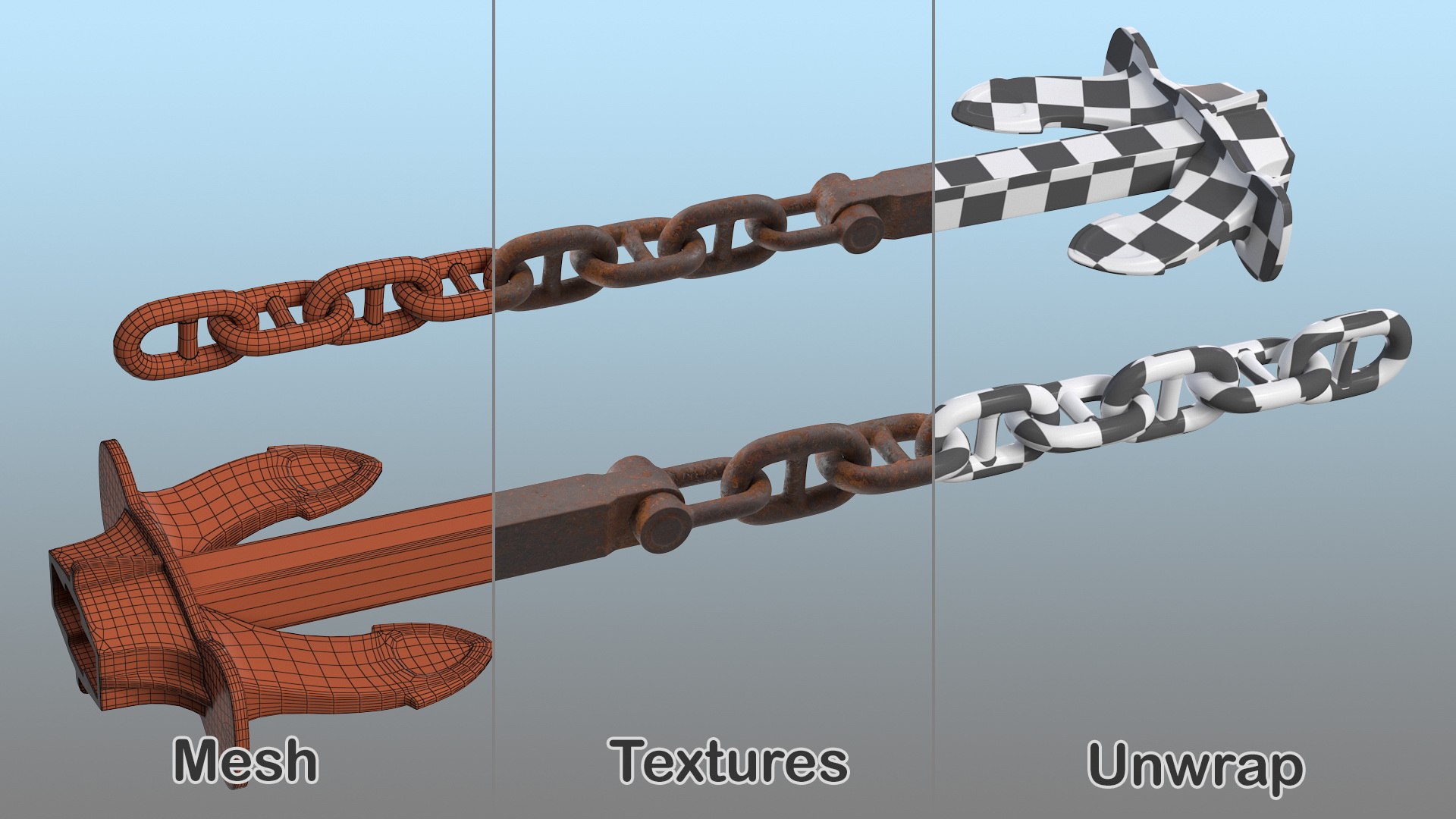 3D Old Rusty Anchor Chain - TurboSquid 1619230