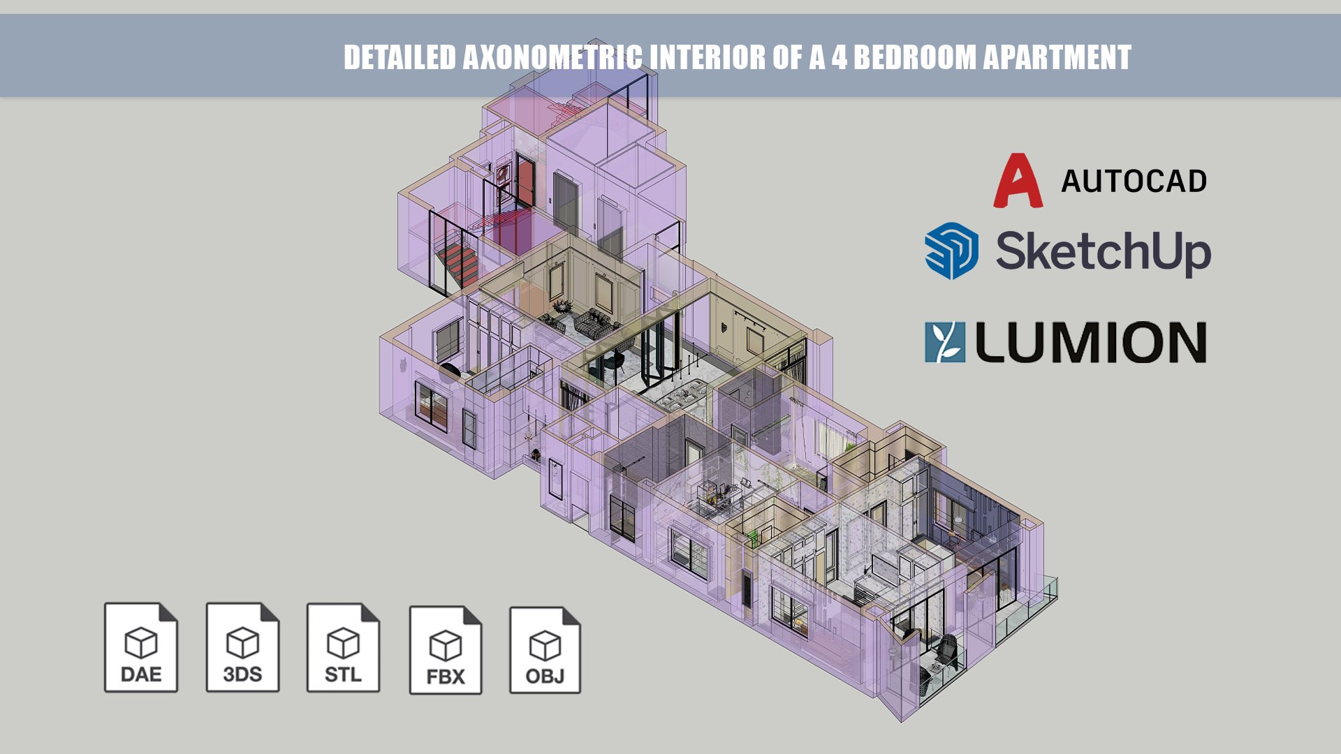 Detailed Axonometric Interior Of A 4 Bedroom Apartment 3D Model ...