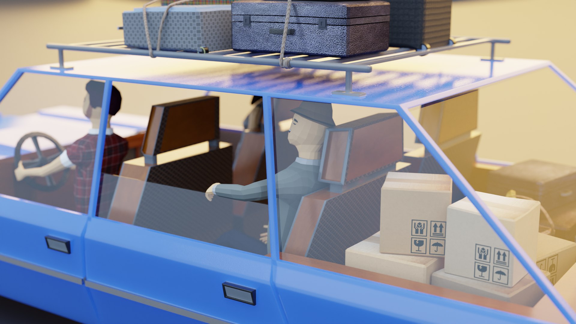 Low Poly Cartoon Car With 3 Characters 3D Model - TurboSquid 1890883