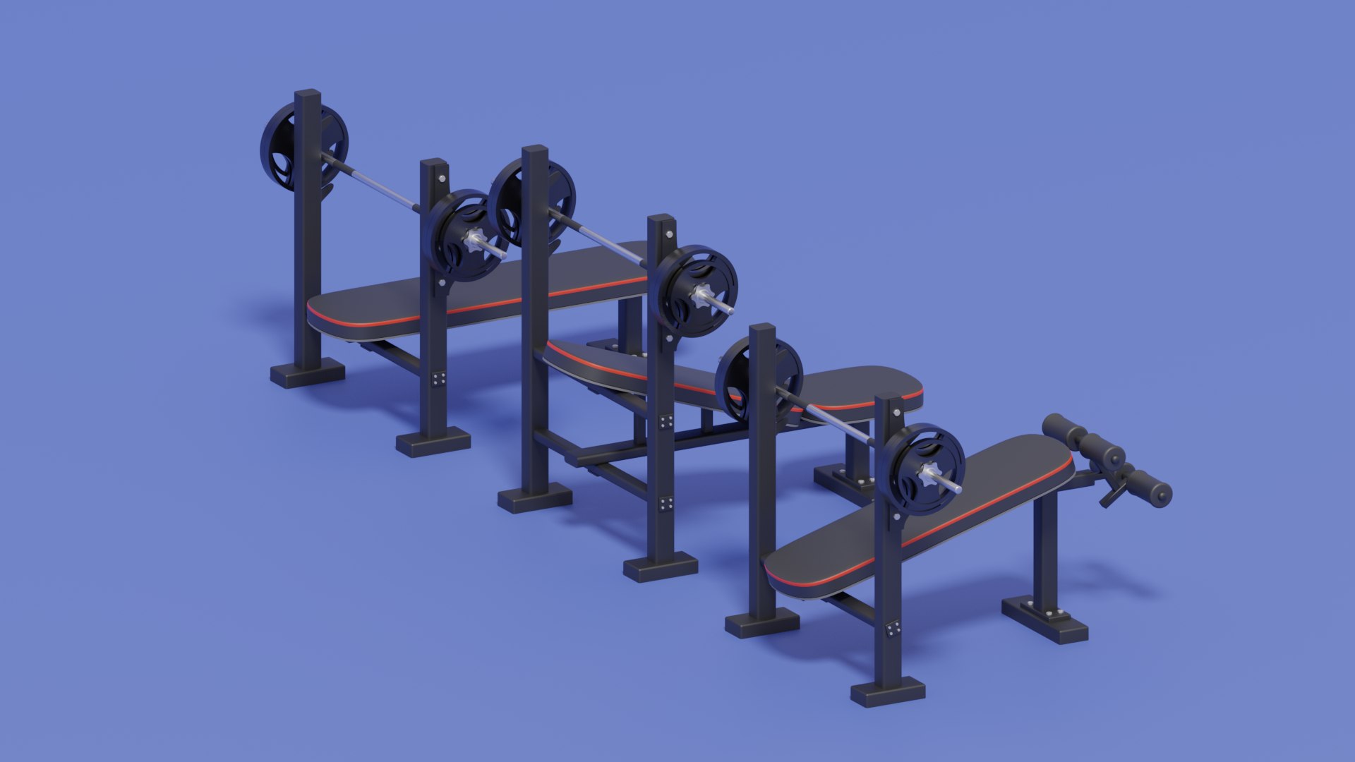 3D Gym Equipments Benches Barbell Model - TurboSquid 2424259
