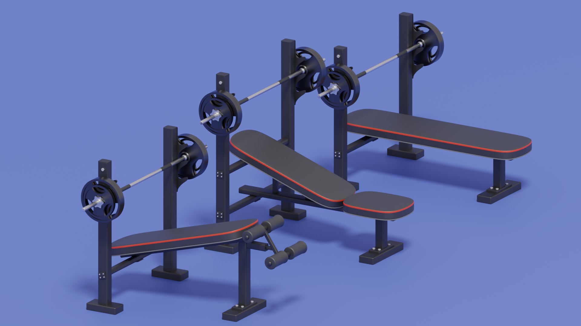 3D Gym Equipments Benches Barbell Model - TurboSquid 2424259