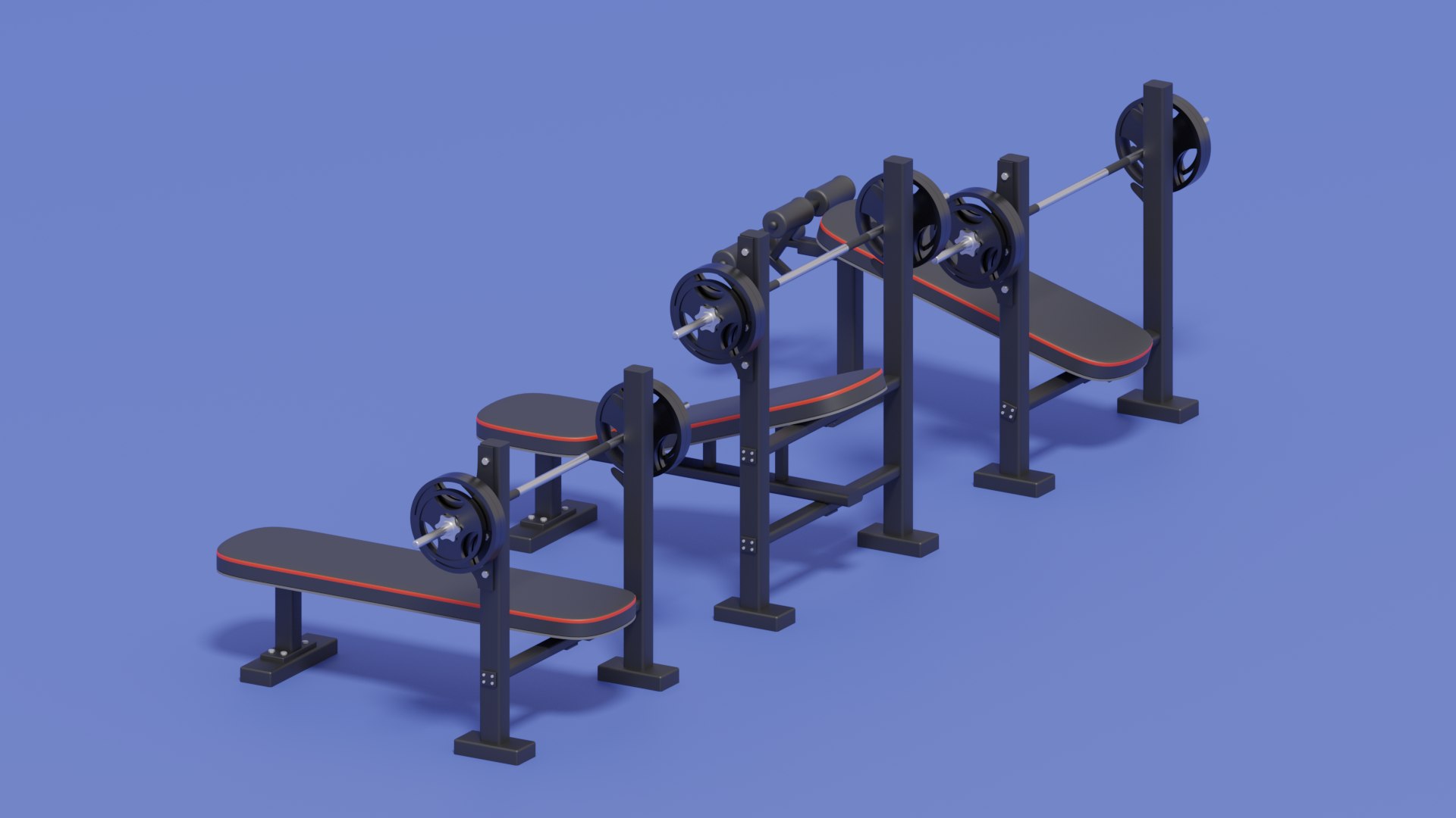 3D Gym Equipments Benches Barbell Model - TurboSquid 2424259