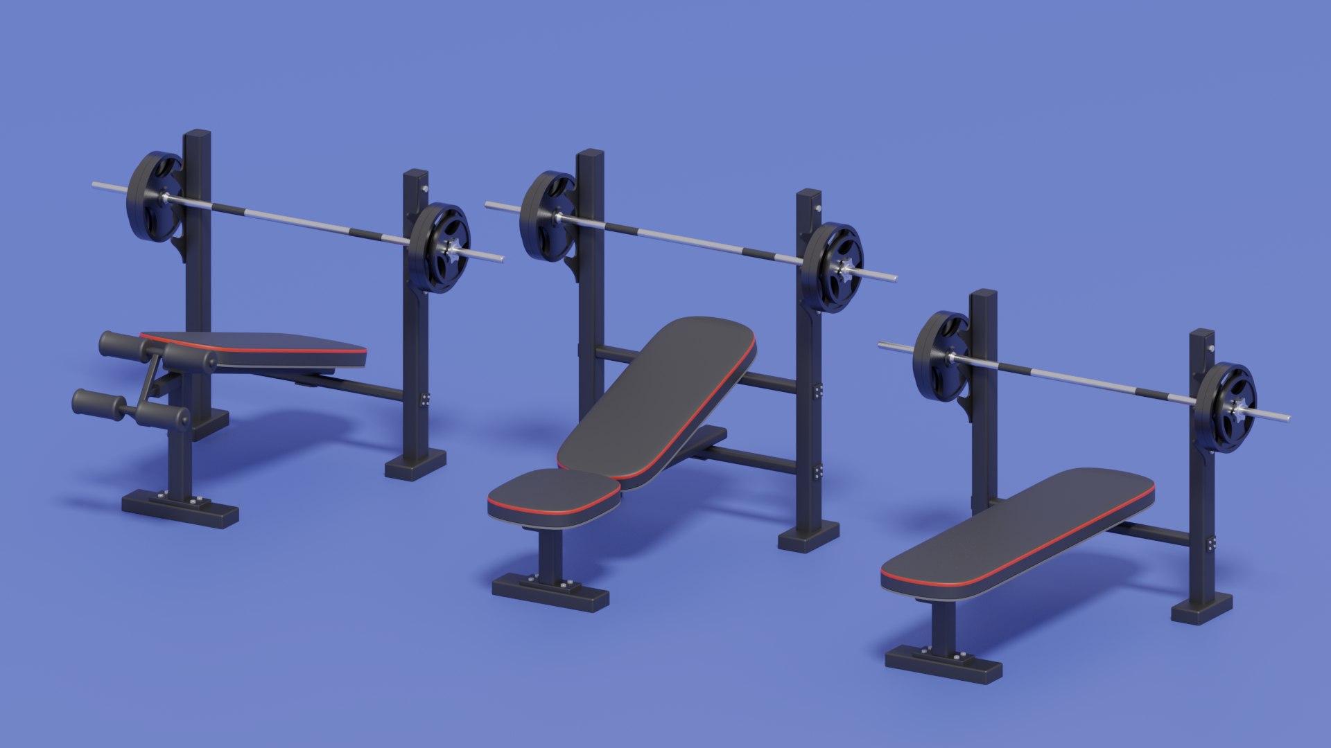 3D Gym Equipments Benches Barbell Model - TurboSquid 2424259