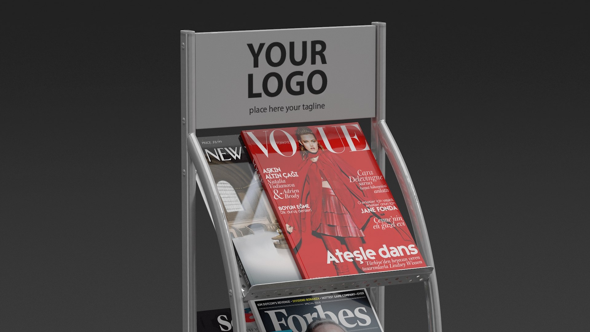 3D Mockup Magazine Stand Aluminium With Magazines Model - TurboSquid 2073140