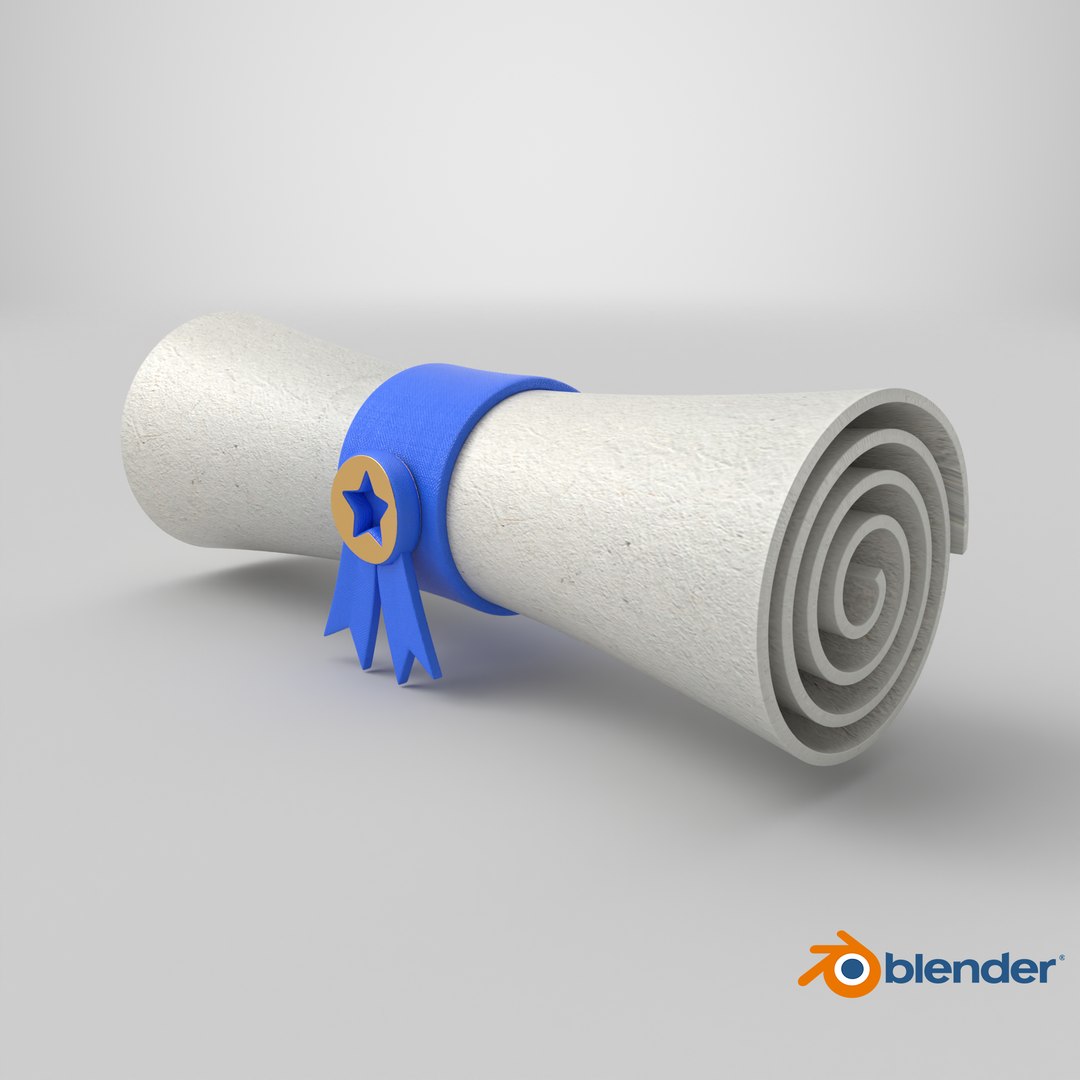 3D Model Certificate Scroll With Blue Ribbon - TurboSquid 2422537