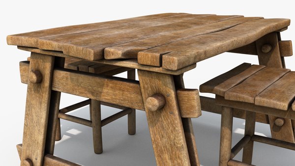 modelo 3d Mesa y banco medievales 3 - Texturas 8K PBR - TurboSquid 2008587
