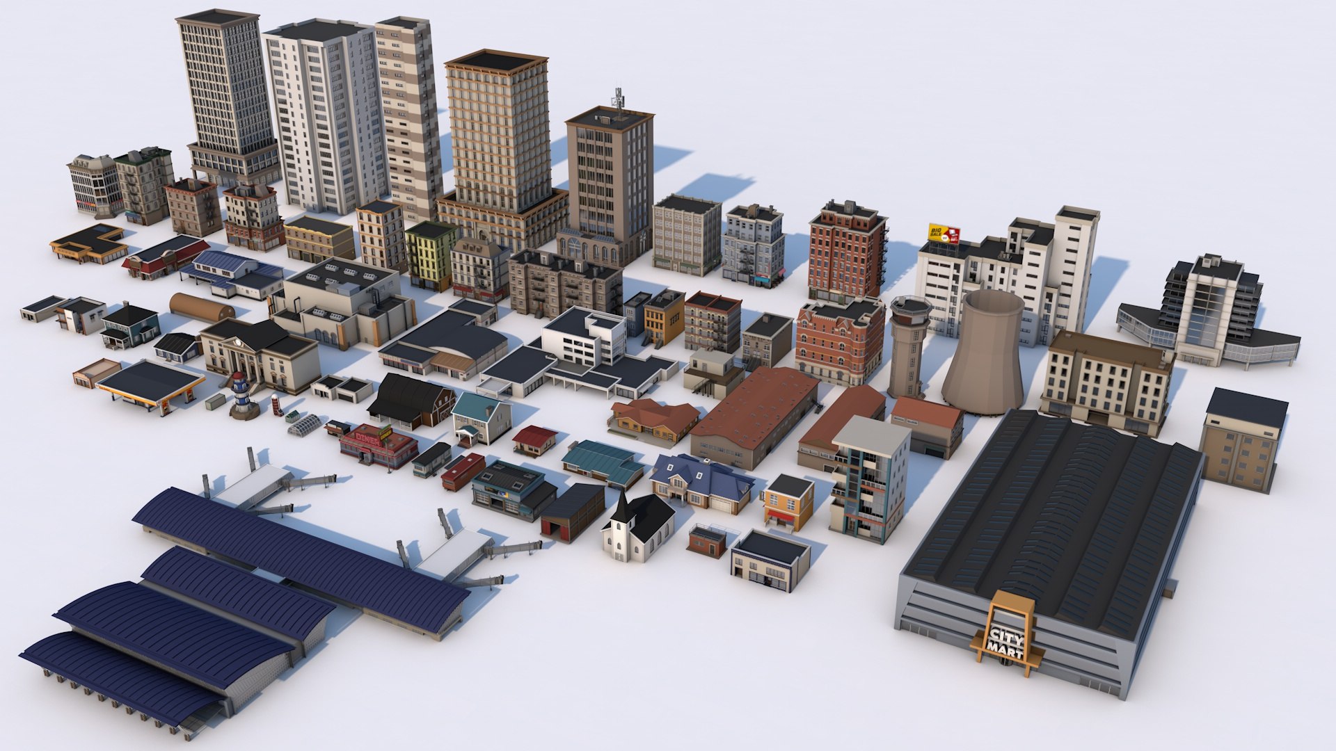 3D 70 Poly Buildings Pack Collection - TurboSquid 2204045