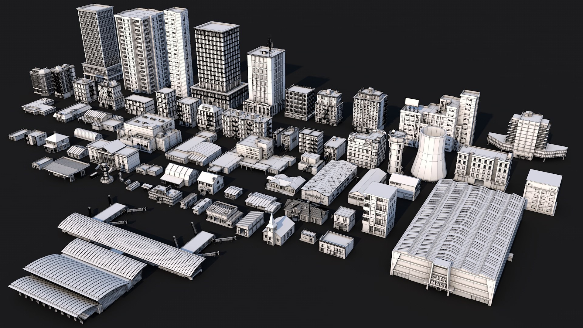 3D 70 Poly Buildings Pack Collection - TurboSquid 2204045