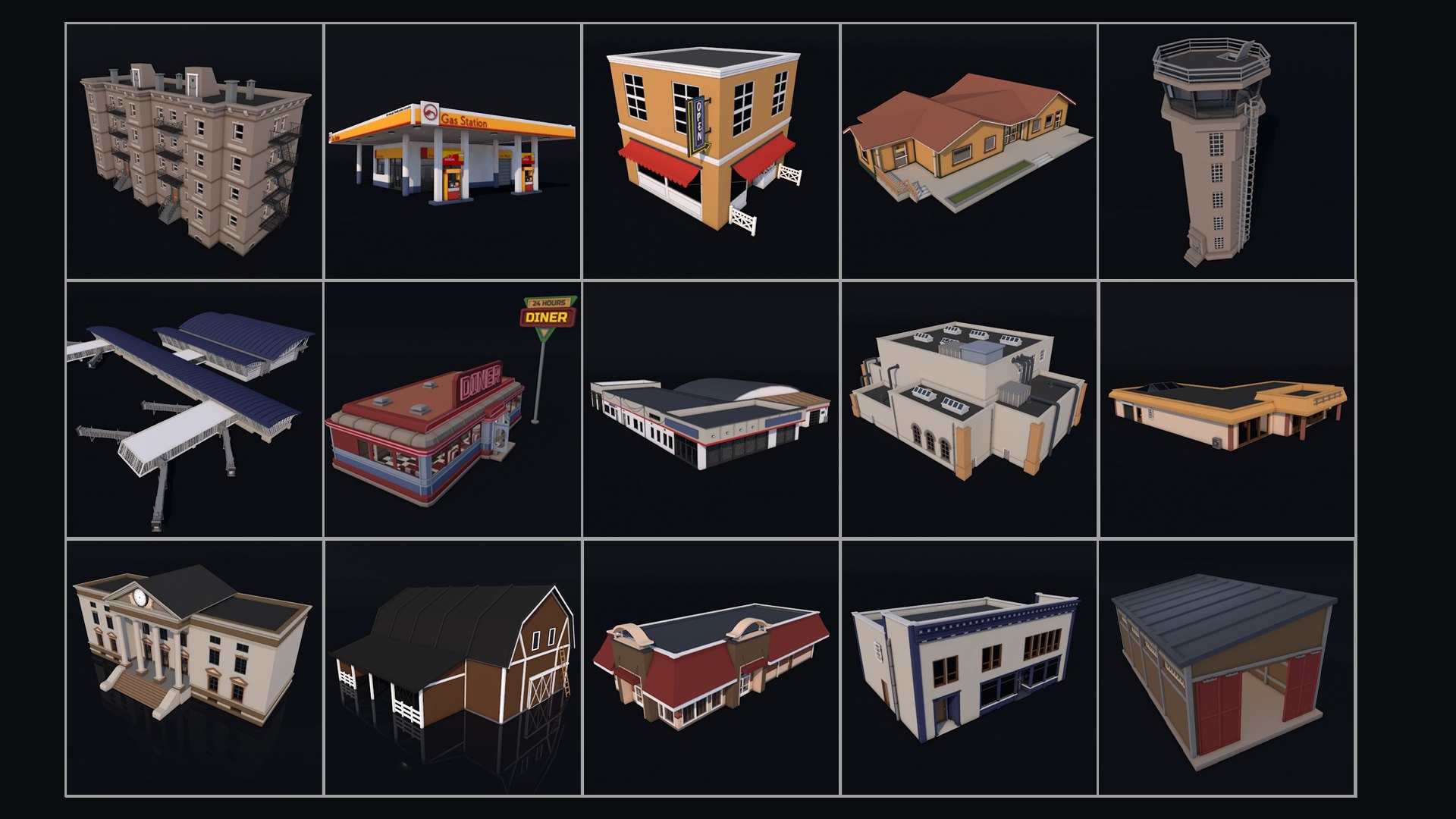 3D 70 Poly Buildings Pack Collection - TurboSquid 2204045