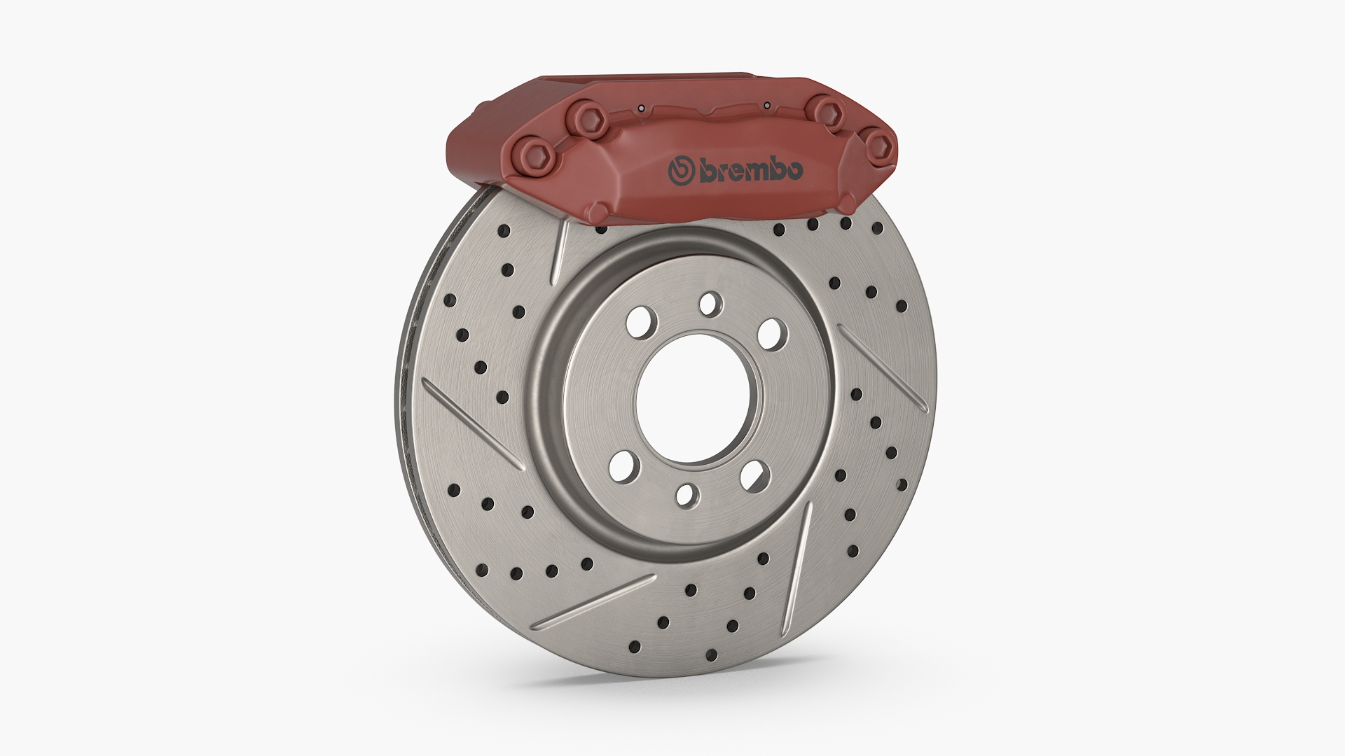 Brembo Drilled Brake Disc And Red Caliper 3D - TurboSquid 2389465