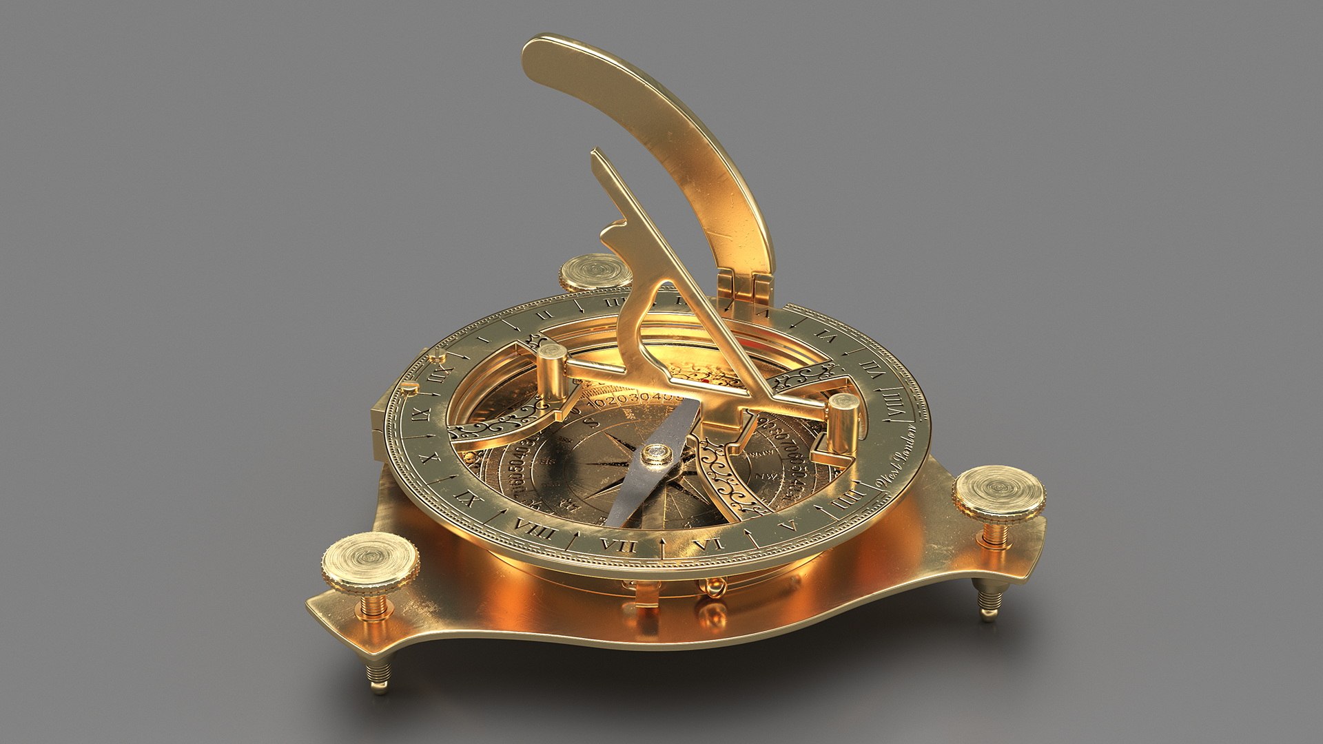 Old Brass Compass With Sundial 3D Model - TurboSquid 2214628
